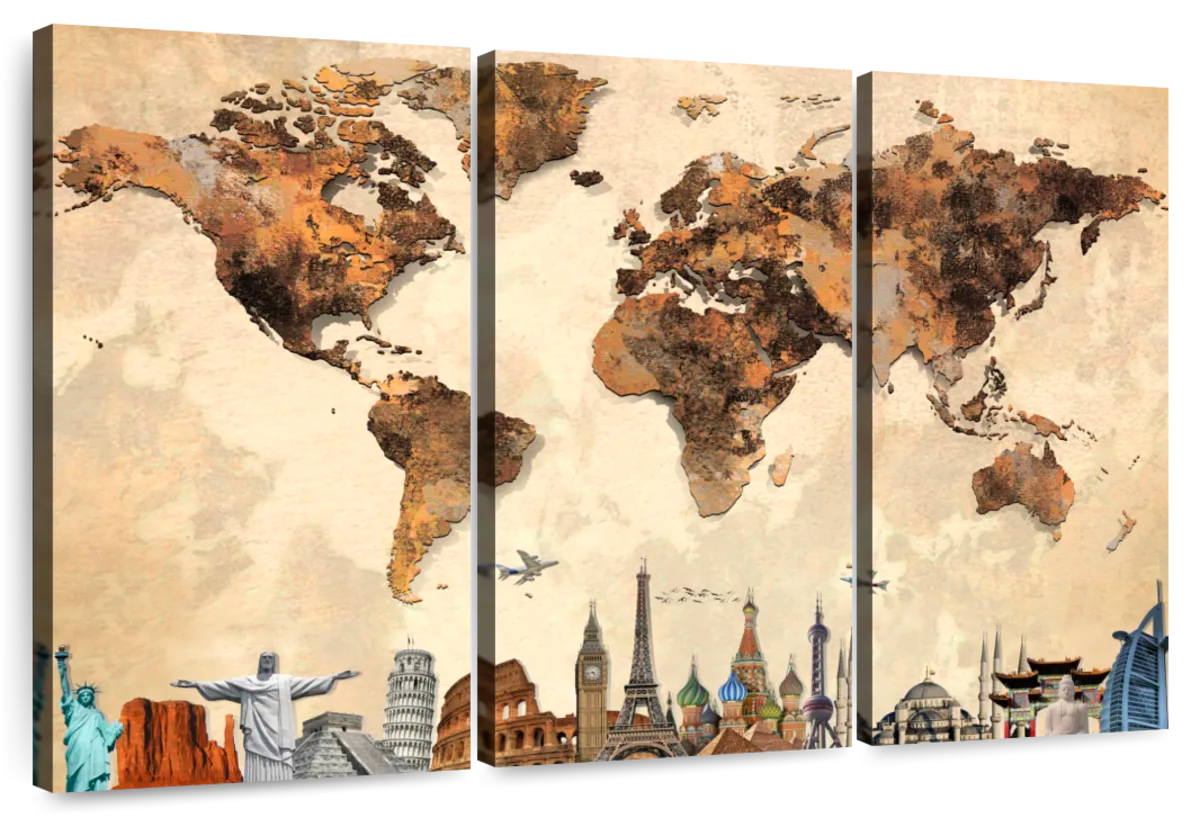 Elephant Stock Rustic Map Wall Art - Horizontal Multi Panel Canvas ...