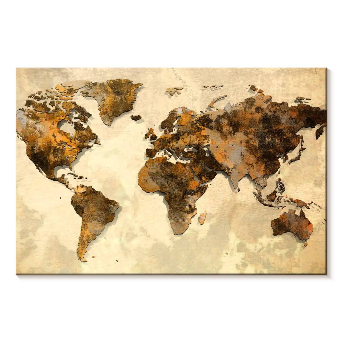 Elephant Stock Rustic World Map Wall Art - Horizontal Canvas Wall Art ...