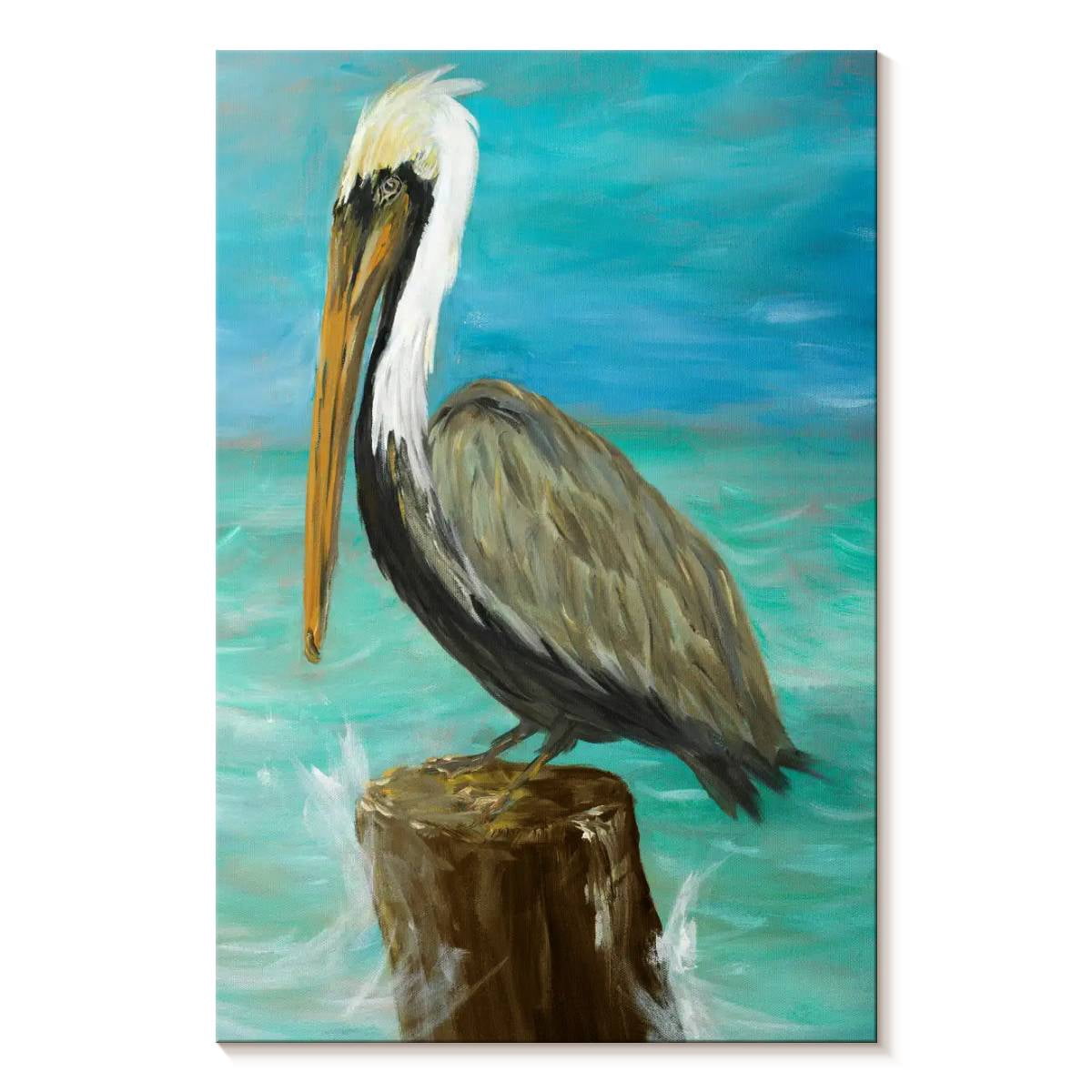 Elephant Stock Single Pelican On Post Wall Art - Vertical Canvas Wall ...