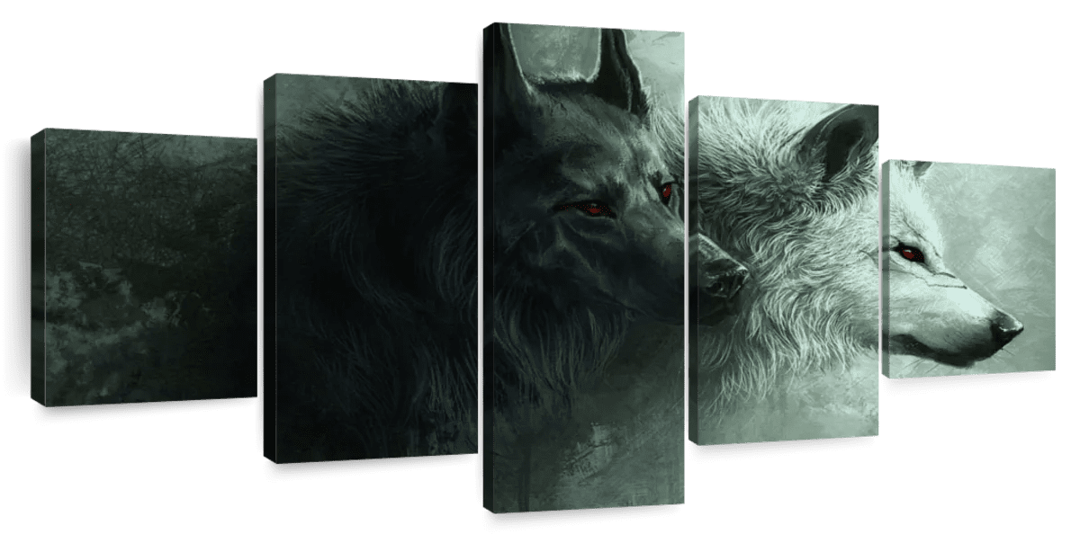 Elephant Stock Sinister Wolves Wall Art - Horizontal Multi Panel Canvas - Living Room Wall Decor ...
