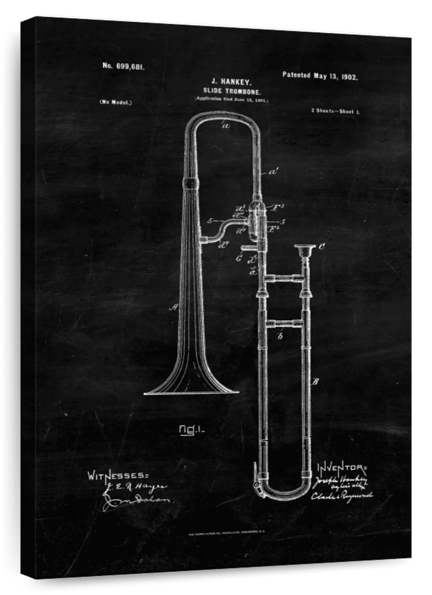Elephant Stock Slide Trombone Bw Patent Wall Art - Vertical Canvas Wall Art - Living Room Wall ...
