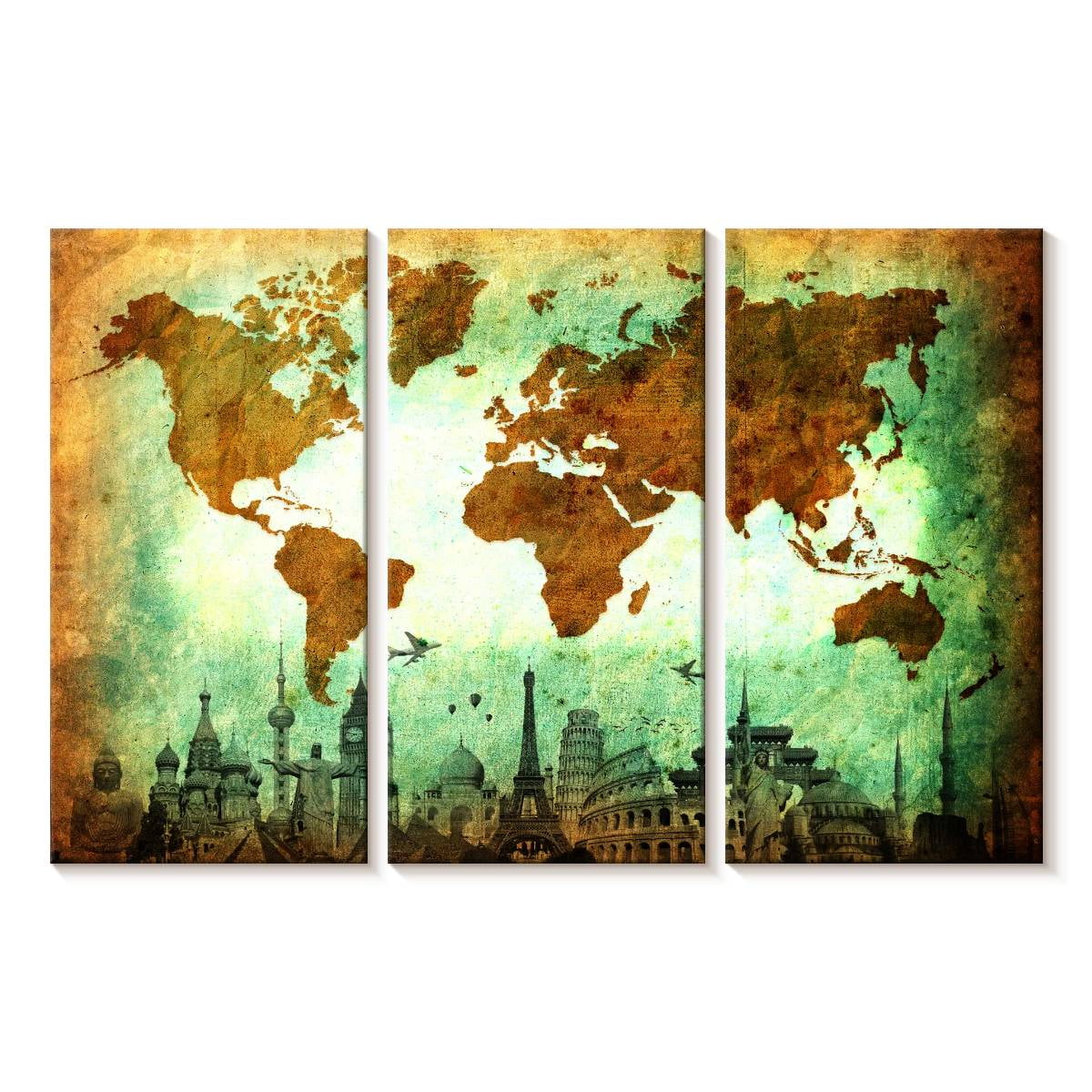 Elephant Stock Stained World Map Wall Art - Horizontal Multi Panel ...