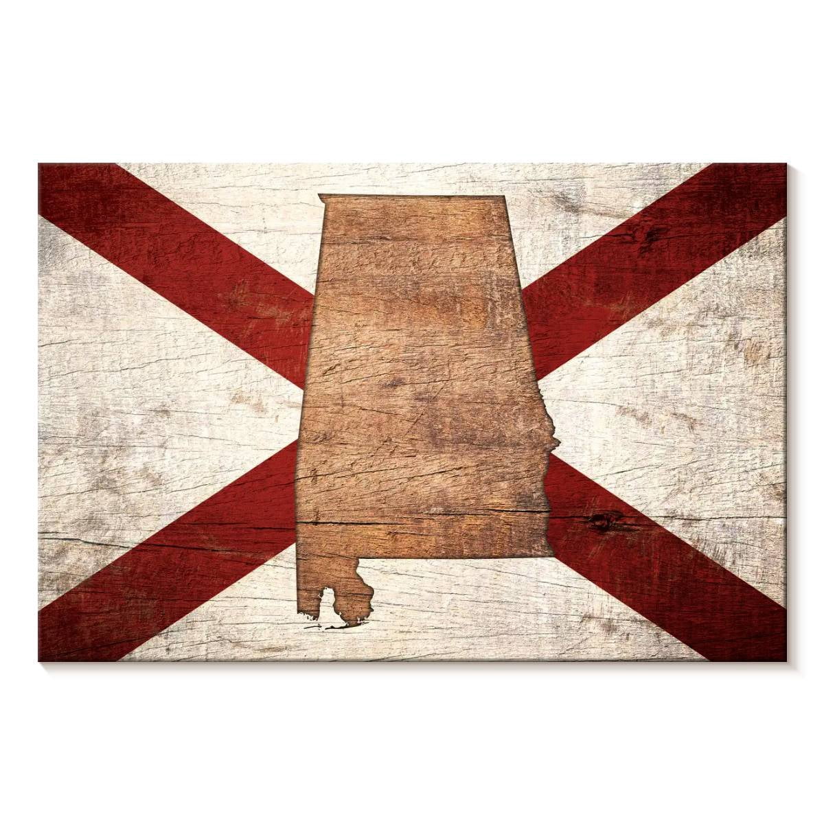 Elephant Stock State Map Over Alabama Flag Wall Art - Horizontal Canvas ...