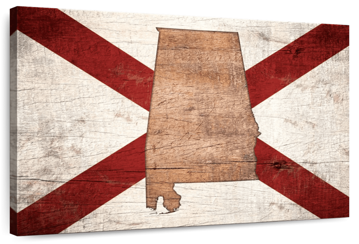 Elephant Stock State Map Over Alabama Flag Wall Art - Horizontal Canvas ...