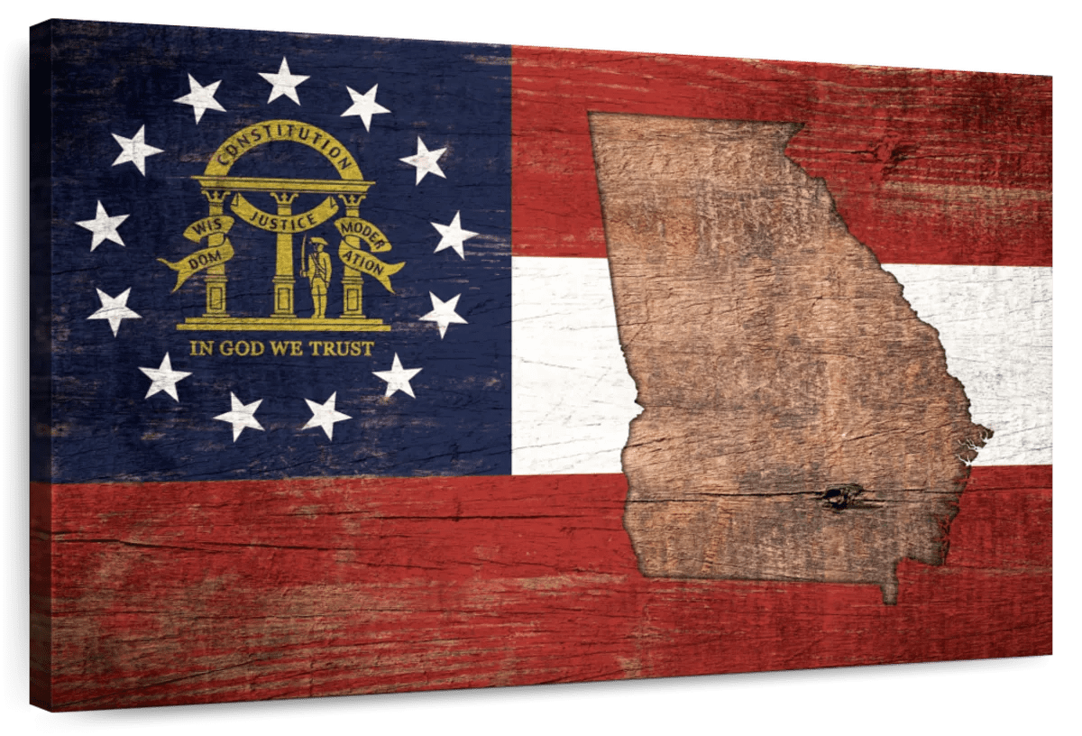 Elephant Stock State Map Over Georgia Flag Wall Art - Horizontal Canvas ...