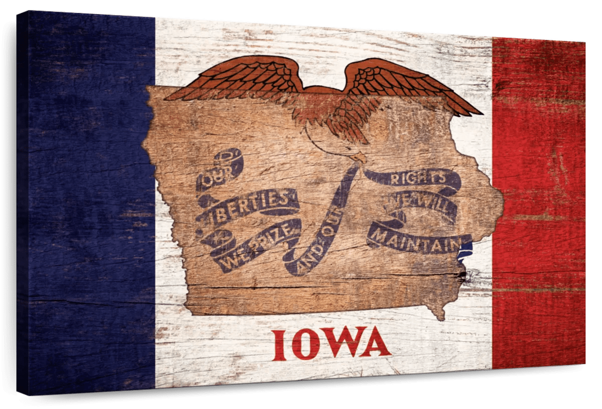 Elephant Stock State Map Over Iowa Flag Wall Art - Horizontal Canvas ...
