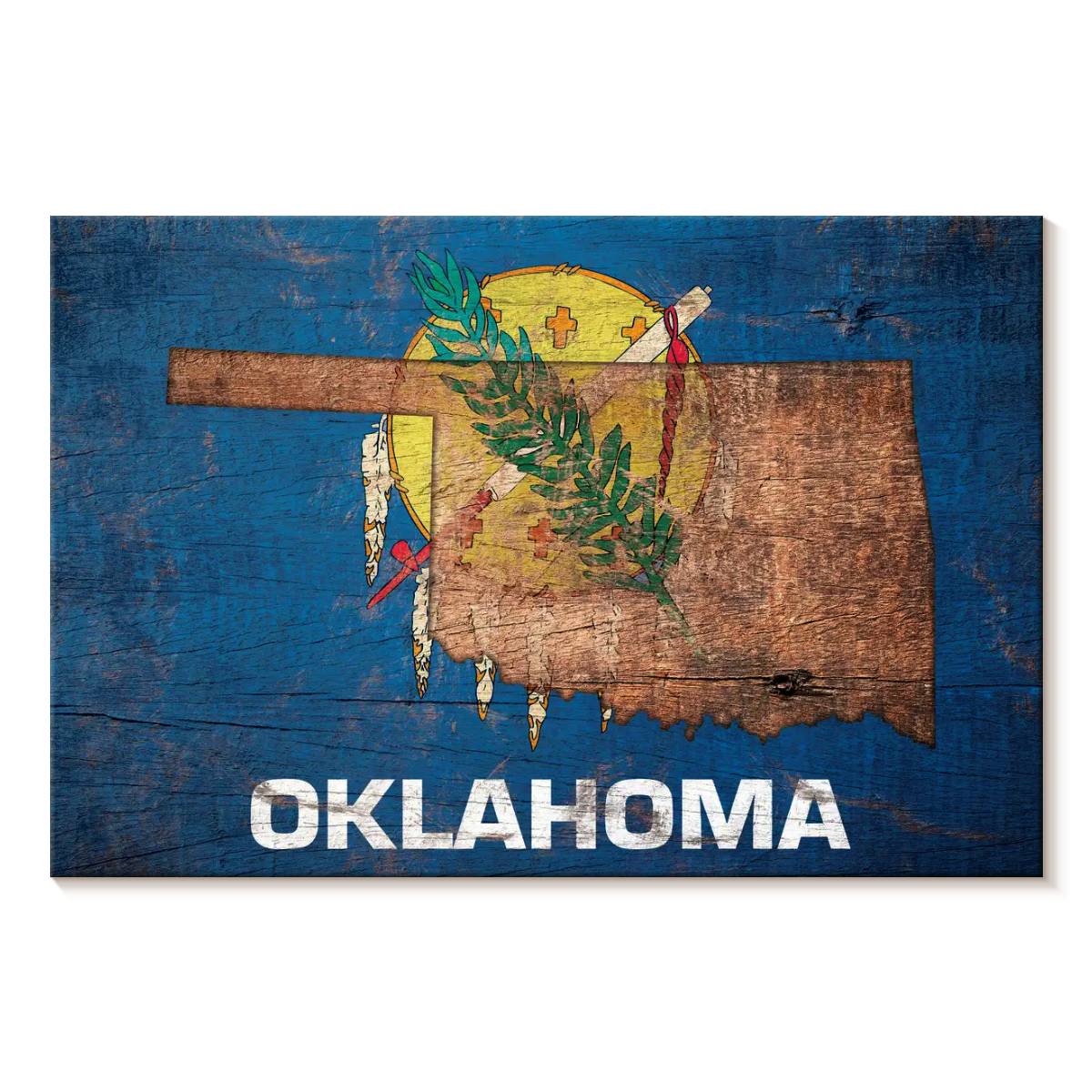 Elephant Stock State Map Over Oklahoma Flag Wall Art - Horizontal ...