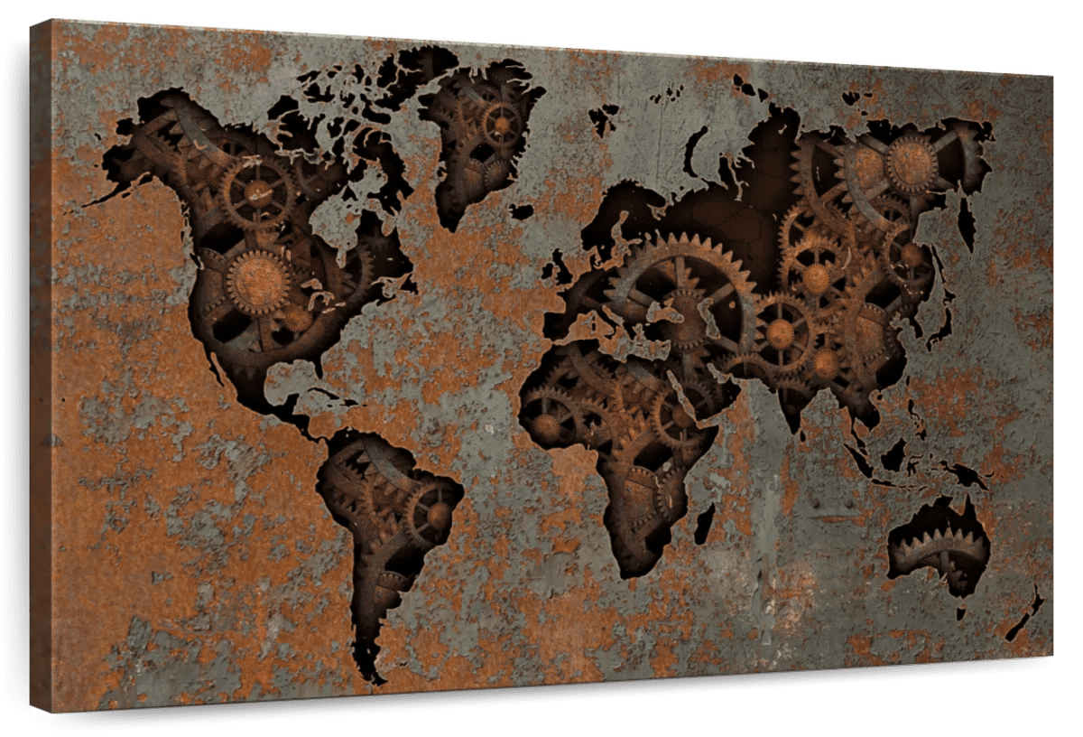 Elephant Stock Steampunk World Map Wall Art - Horizontal Canvas Wall ...