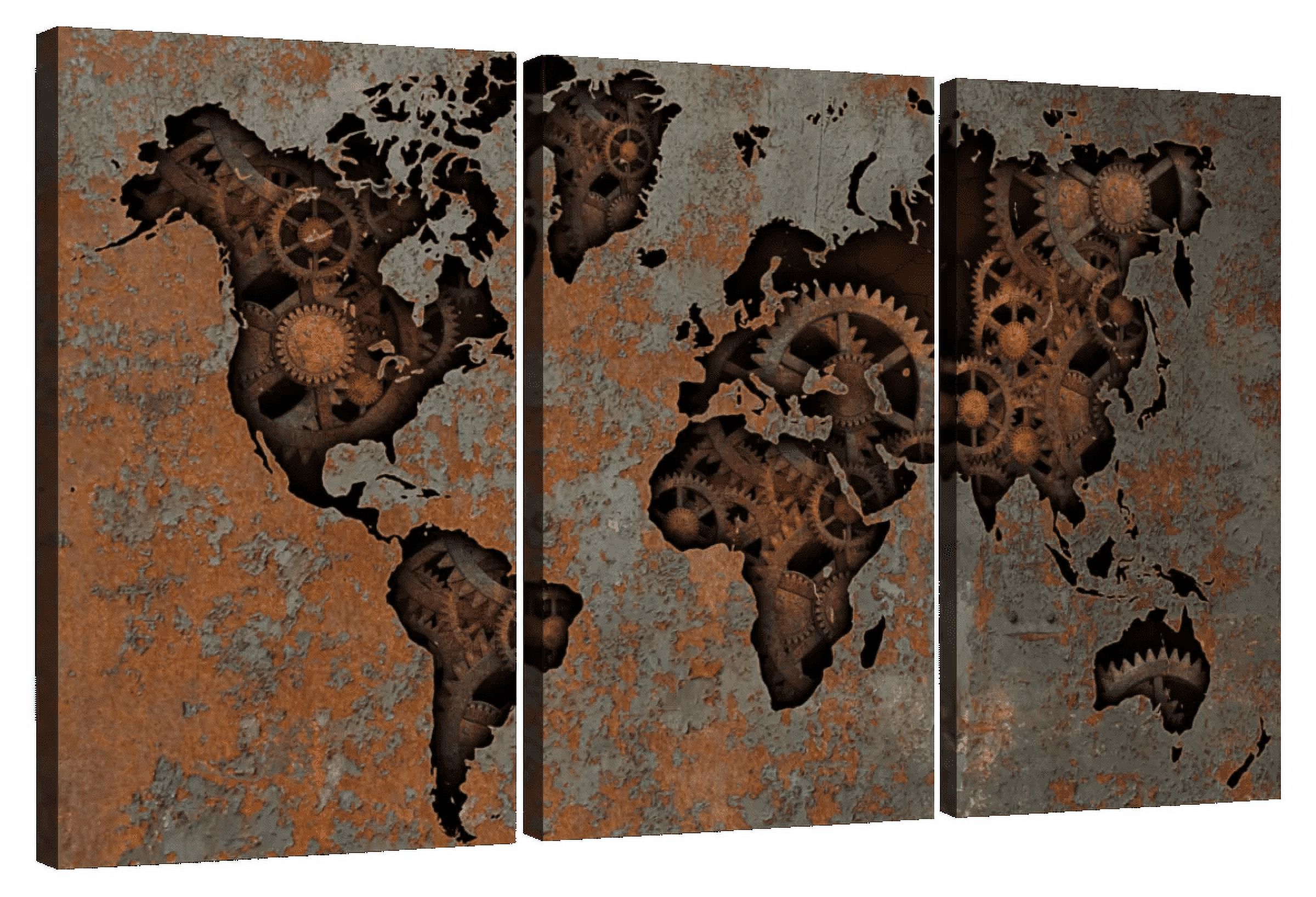 Elephant Stock Steampunk World Map Wall Art - Horizontal Multi Panel ...