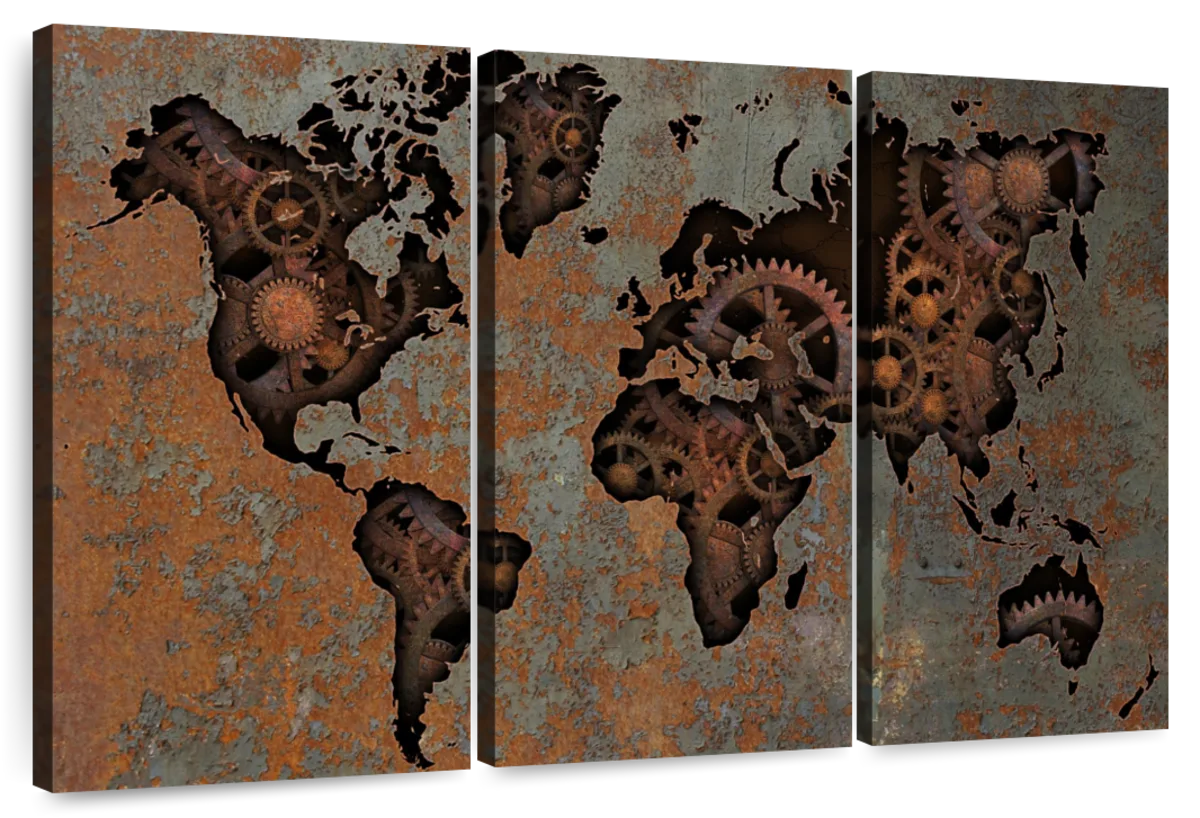 Elephant Stock Steampunk World Map Wall Art - Horizontal Multi Panel ...