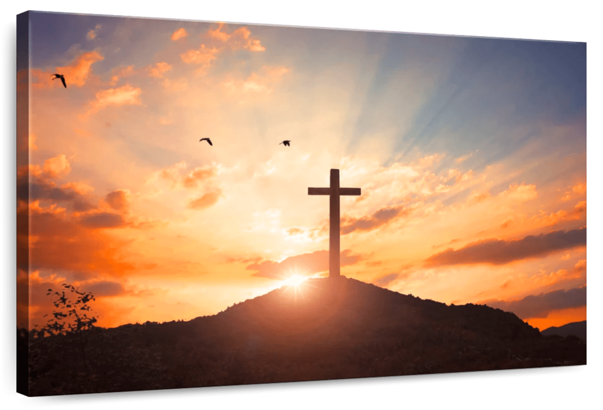 Elephant Stock Sunset Cross Wall Art - Religion And Spirituality Canvas ...