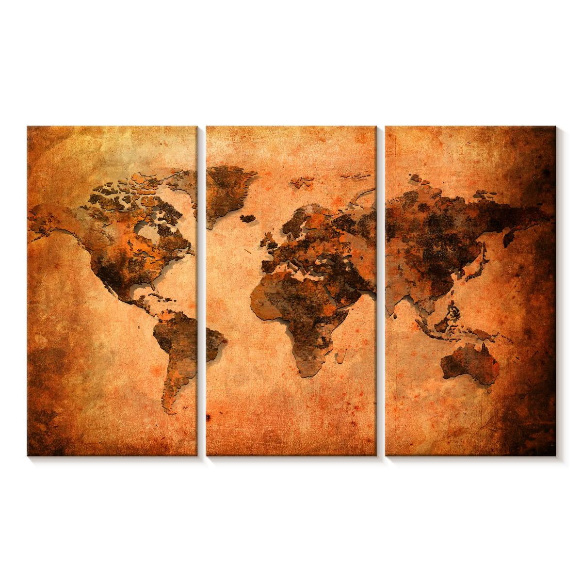 Elephant Stock Terracotta World Map Wall Art - Horizontal Multi Panel ...