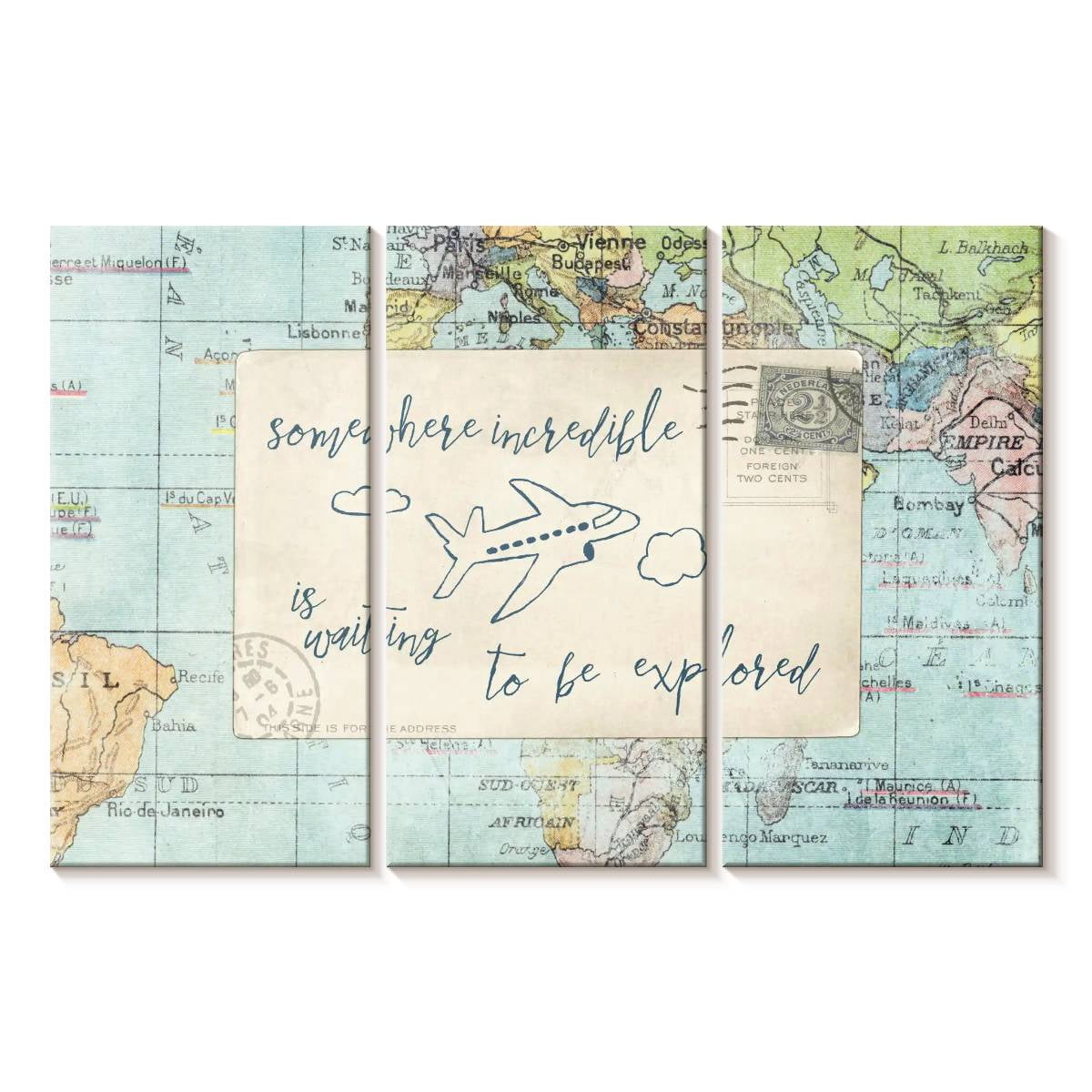 Elephant Stock Travel Posts Iv Wall Art - Horizontal Multi Panel Canvas ...