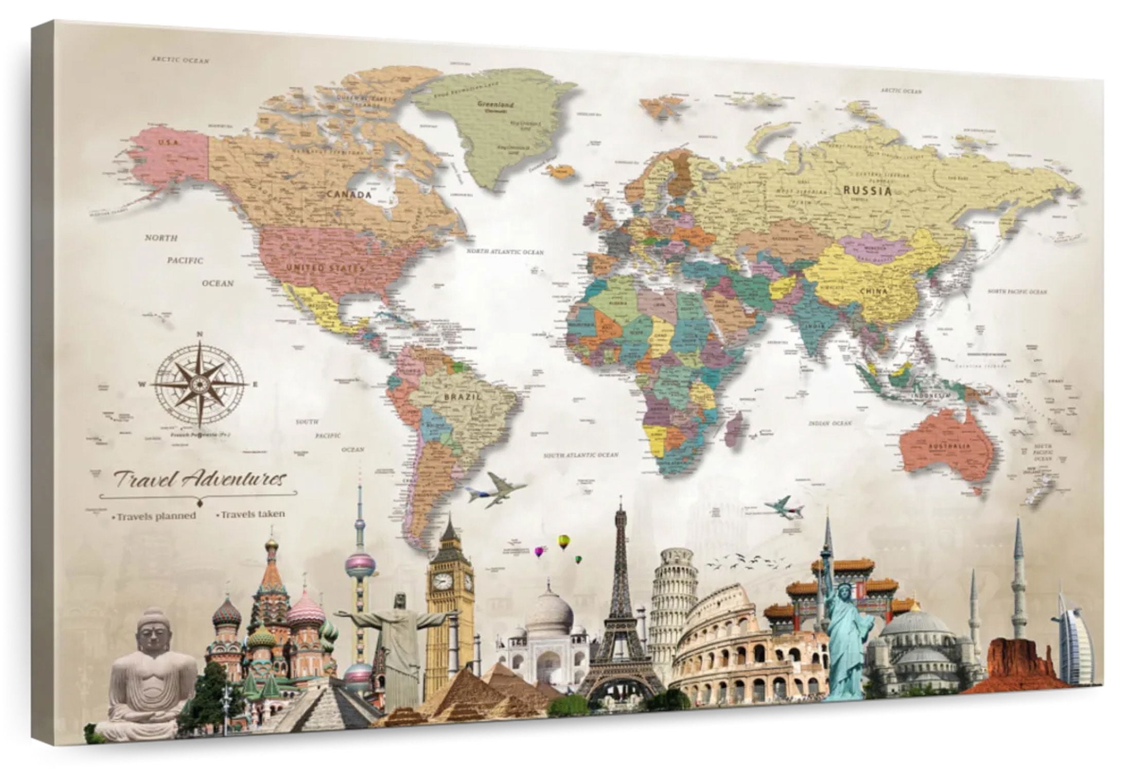 Elephant Stock Travels Planned And Taken World Push Pin Map Wall Art ...