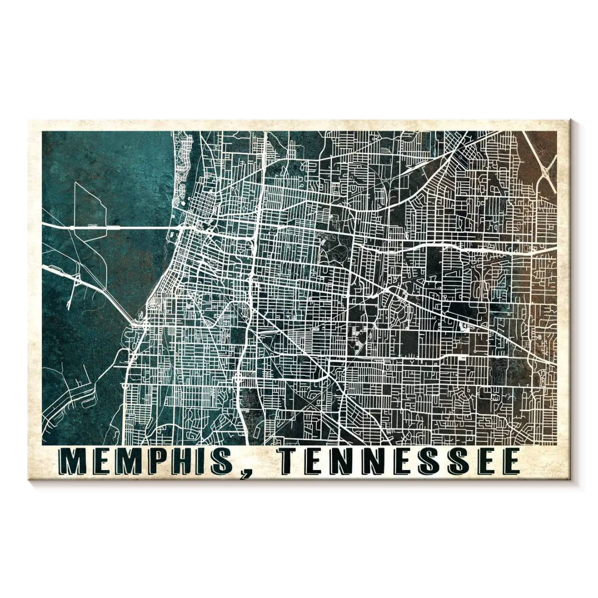 Elephant Stock Vintage Memphis City Map Wall Art - Horizontal Canvas ...