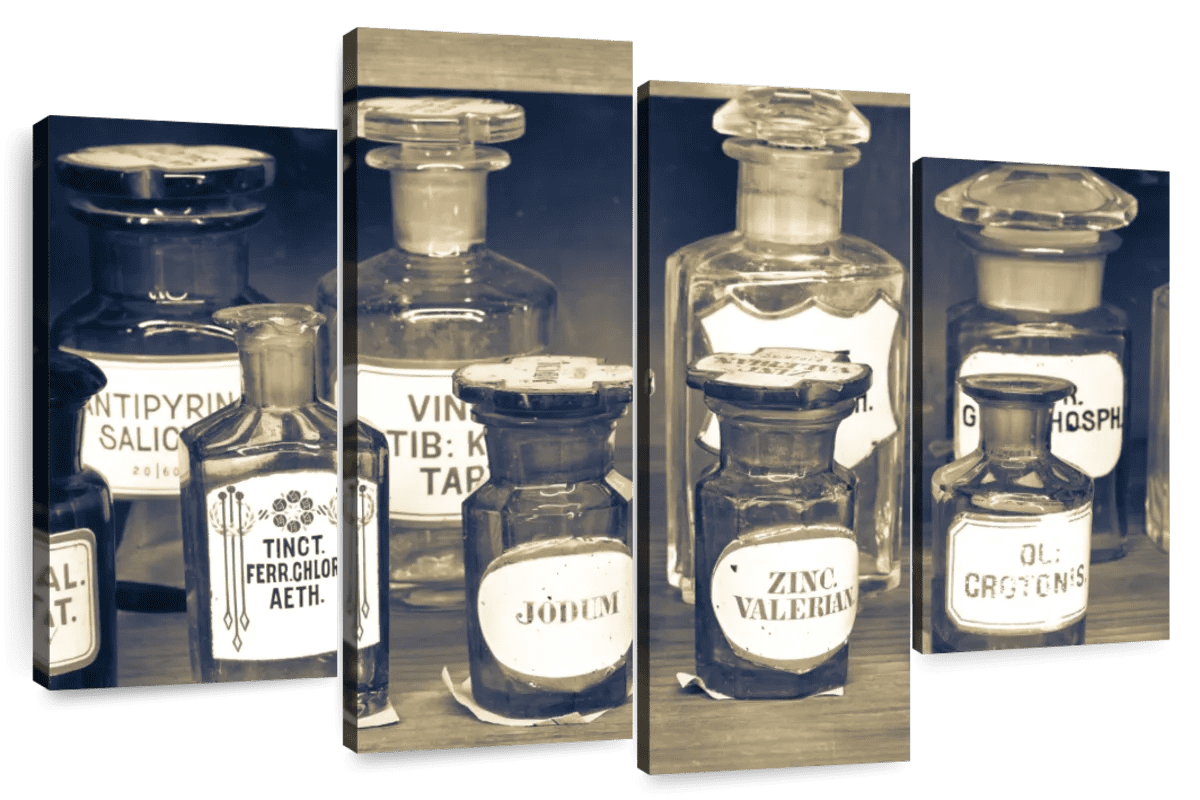 Elephant Stock Vintage Pharmacy Bottles Wall Art - Profession Multi ...