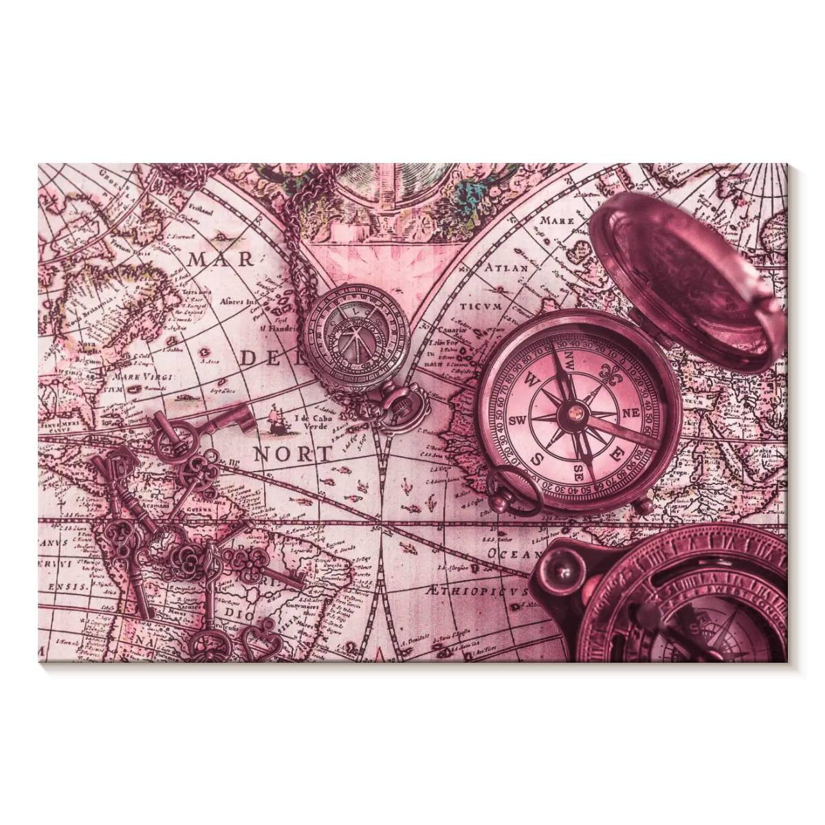 Elephant Stock Vintage Pink Compass Wall Art - Horizontal Canvas Wall ...