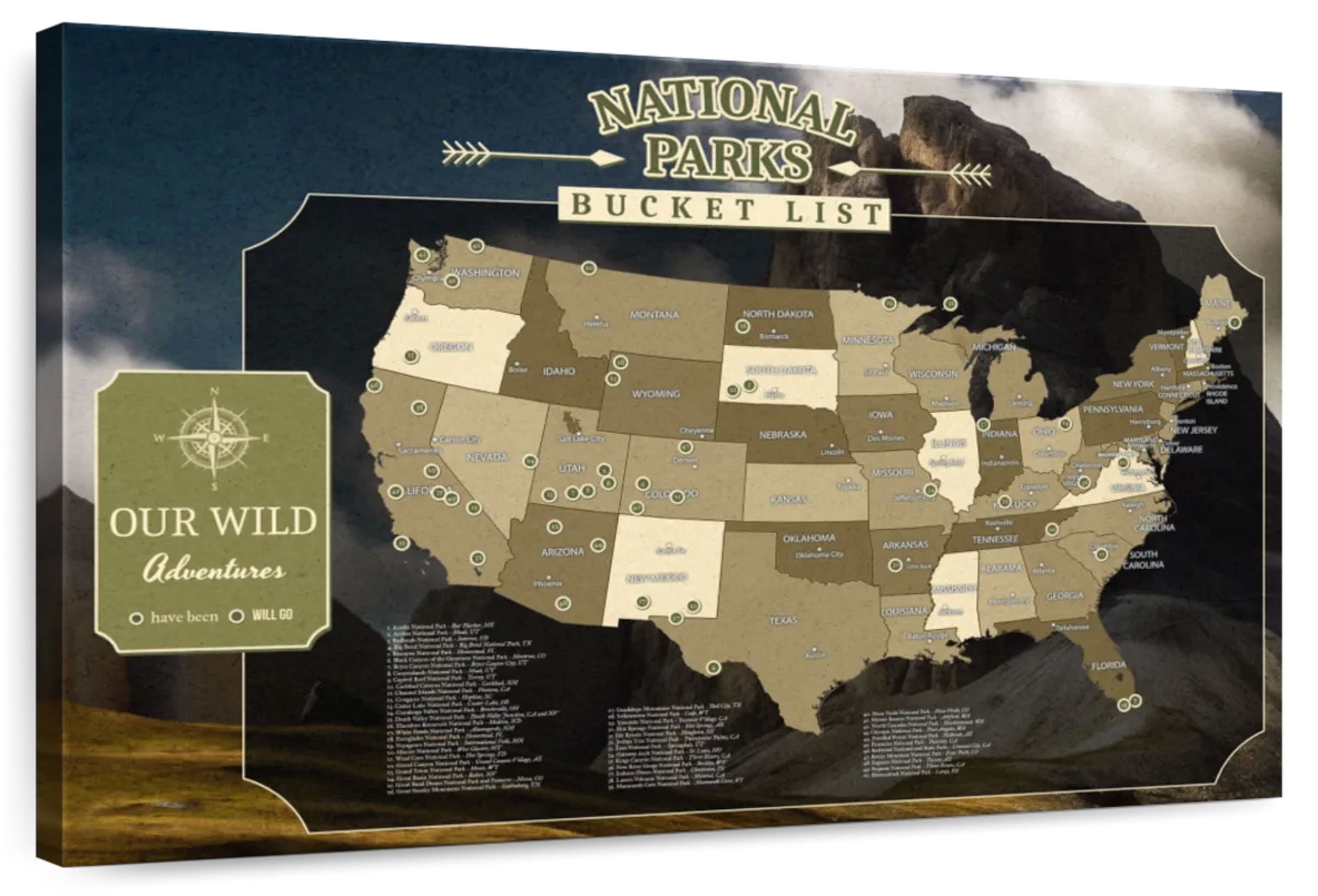 Elephant Stock Vintage Push Pin Usa Map I Wall Art - Map Canvas Canvas ...