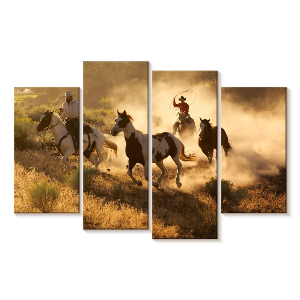 Elephant Stock Western Cowboys Wall Art - Horizontal Multi Panel Canvas ...