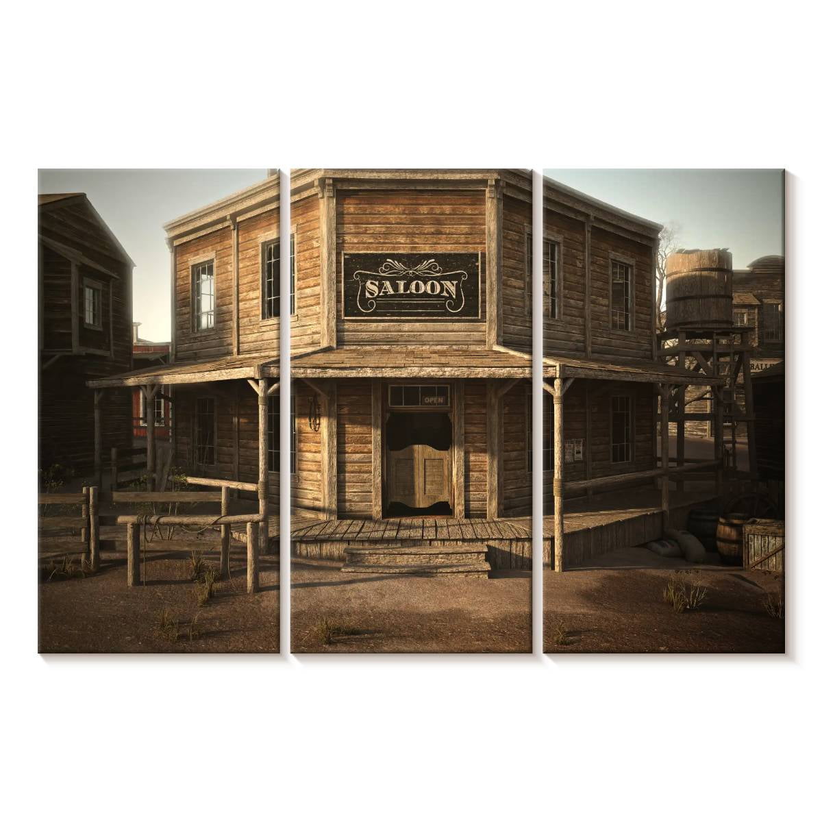 Elephant Stock Western Saloon Bar Wall Art - Horizontal Multi Panel ...