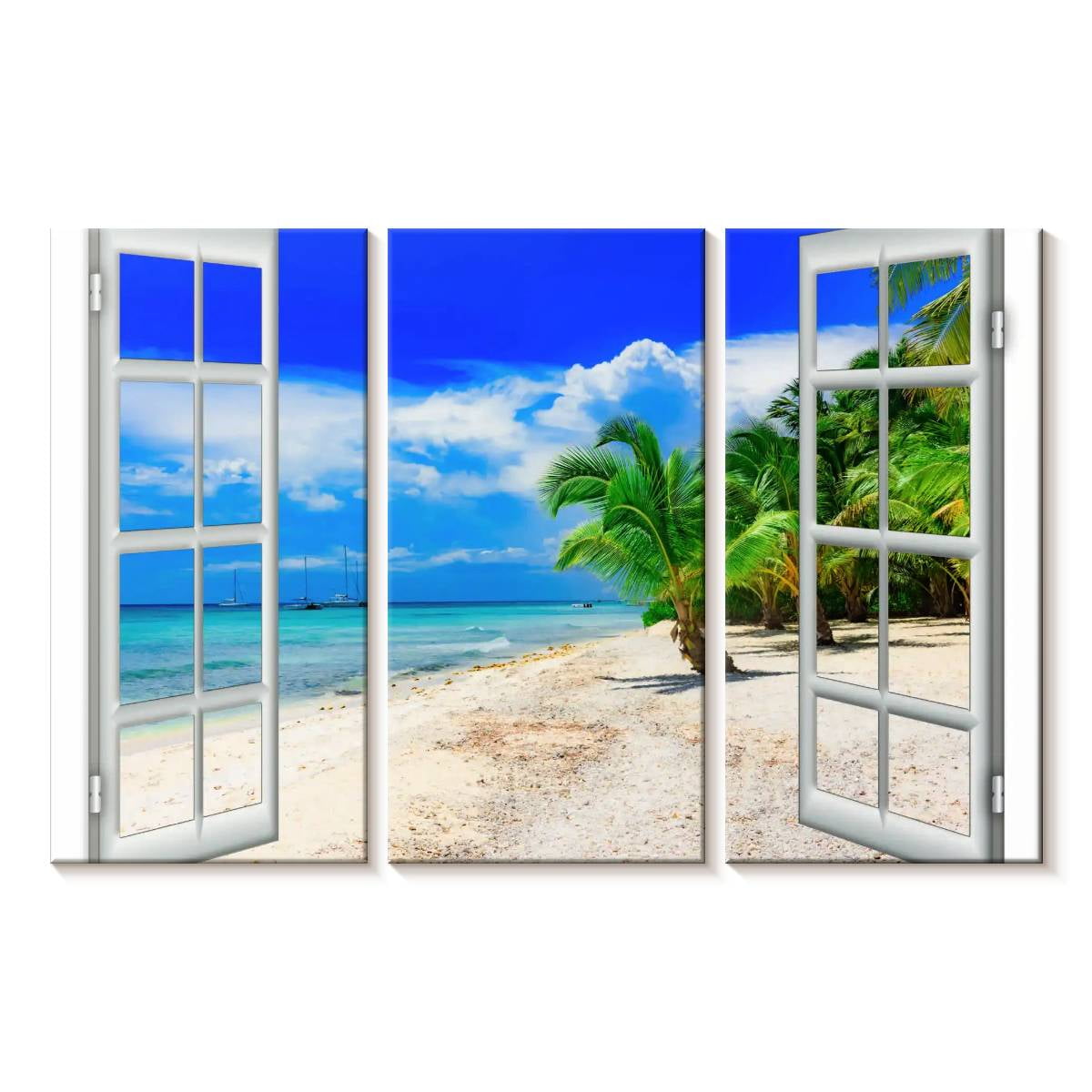 Elephant Stock Window To Beach Wall Art - Horizontal Multi Panel Canvas ...