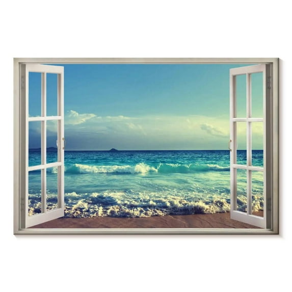 Elephant Stock Window To Sultry Beach Wall Art - Horizontal Canvas Wall ...