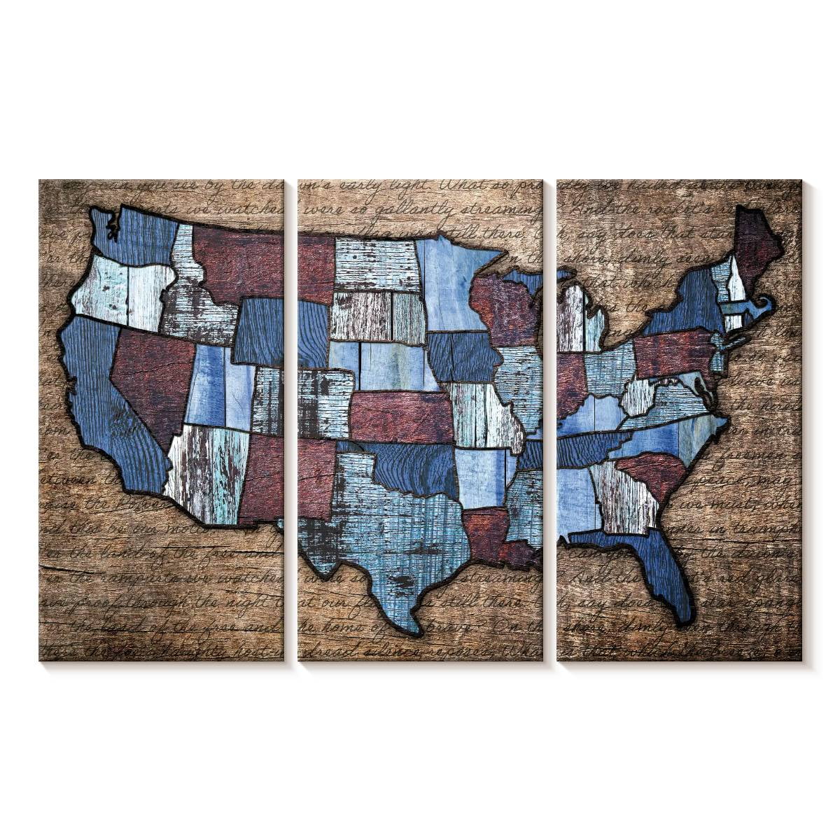Elephant Stock Wood Grain Usa Map Wall Art - Horizontal Multi Panel ...