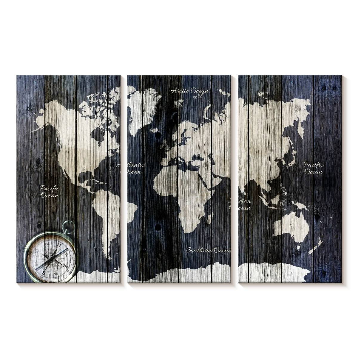 Elephant Stock Wood Texture World Map Wall Art - Horizontal Multi Panel ...