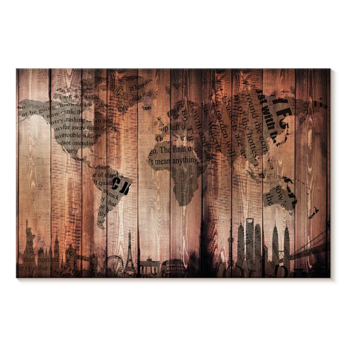 Elephant Stock Wooden Landmark World Map Wall Art - Horizontal Canvas ...