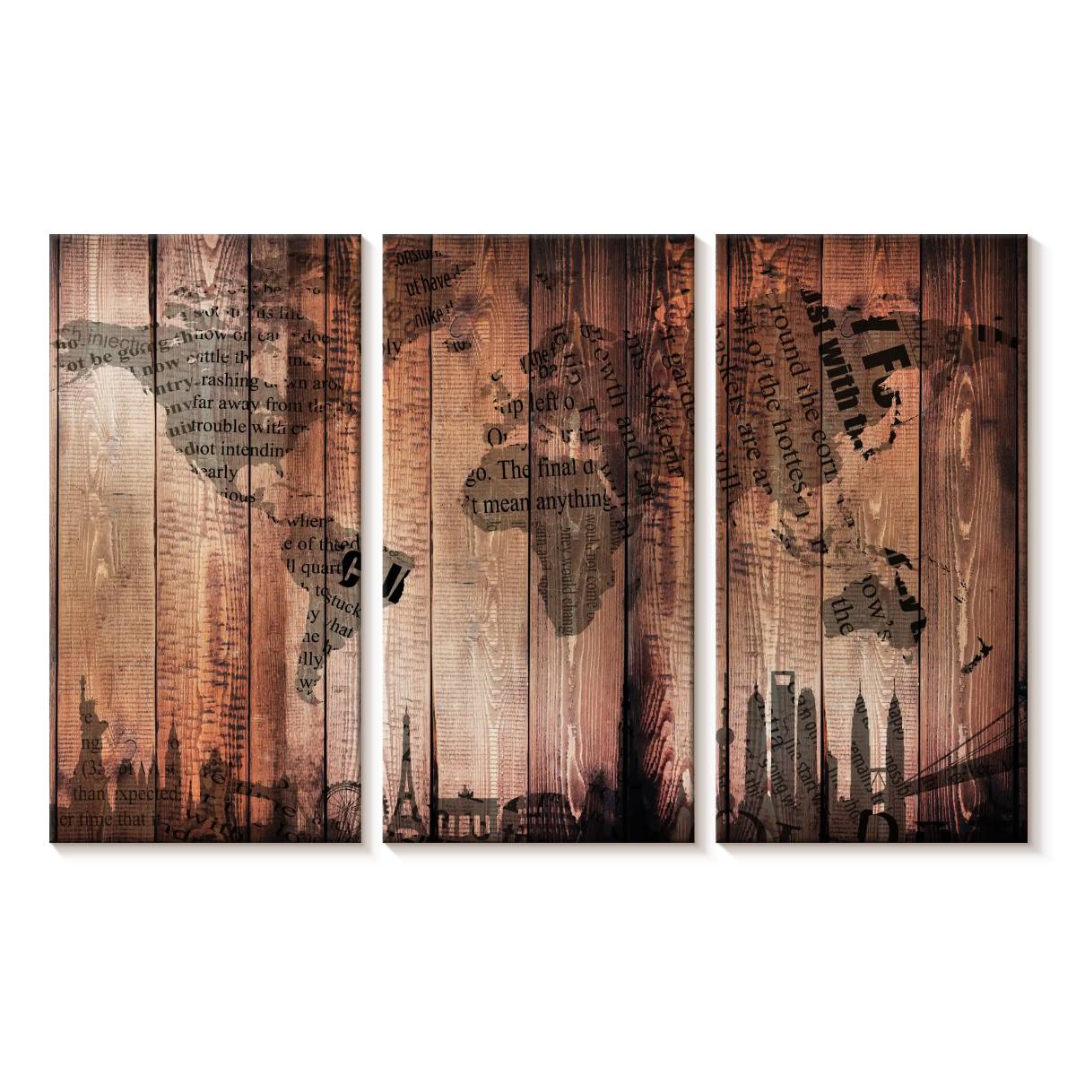 Elephant Stock Wooden Landmark World Map Wall Art - Horizontal Multi ...
