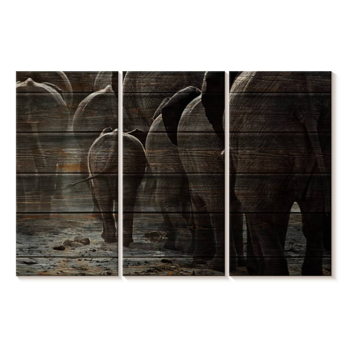 Elephant Stock Wooden Textured Elephants Wall Art - Horizontal Multi ...