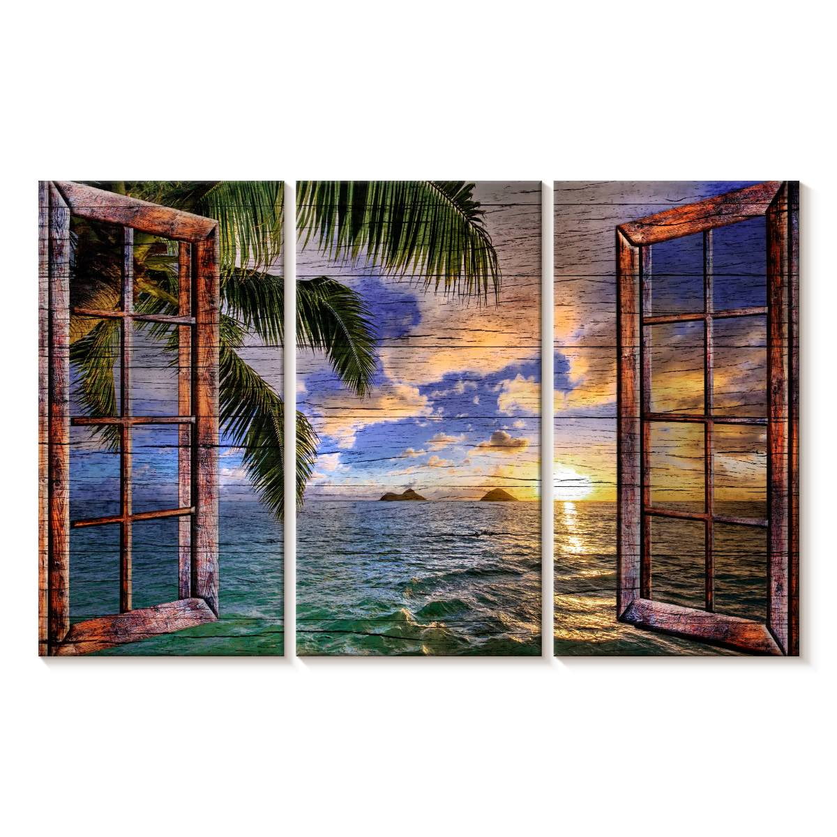 Elephant Stock Wooden Tropical Window View Wall Art - Horizontal Multi ...