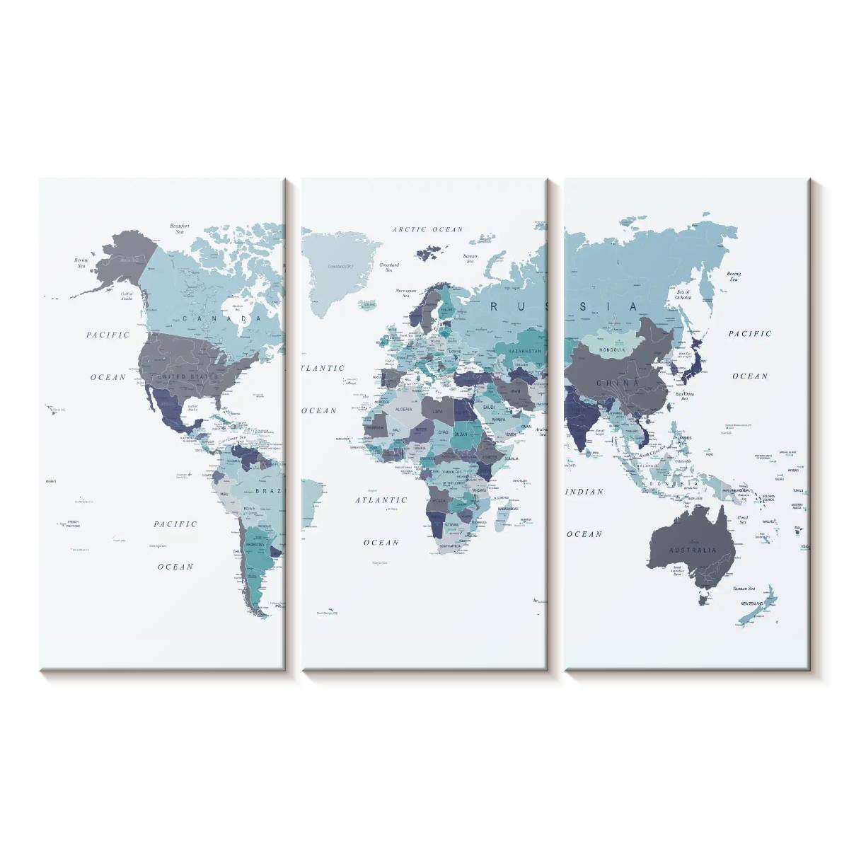 Elephant Stock World Map Blue Wall Art - Horizontal Multi Panel Canvas ...