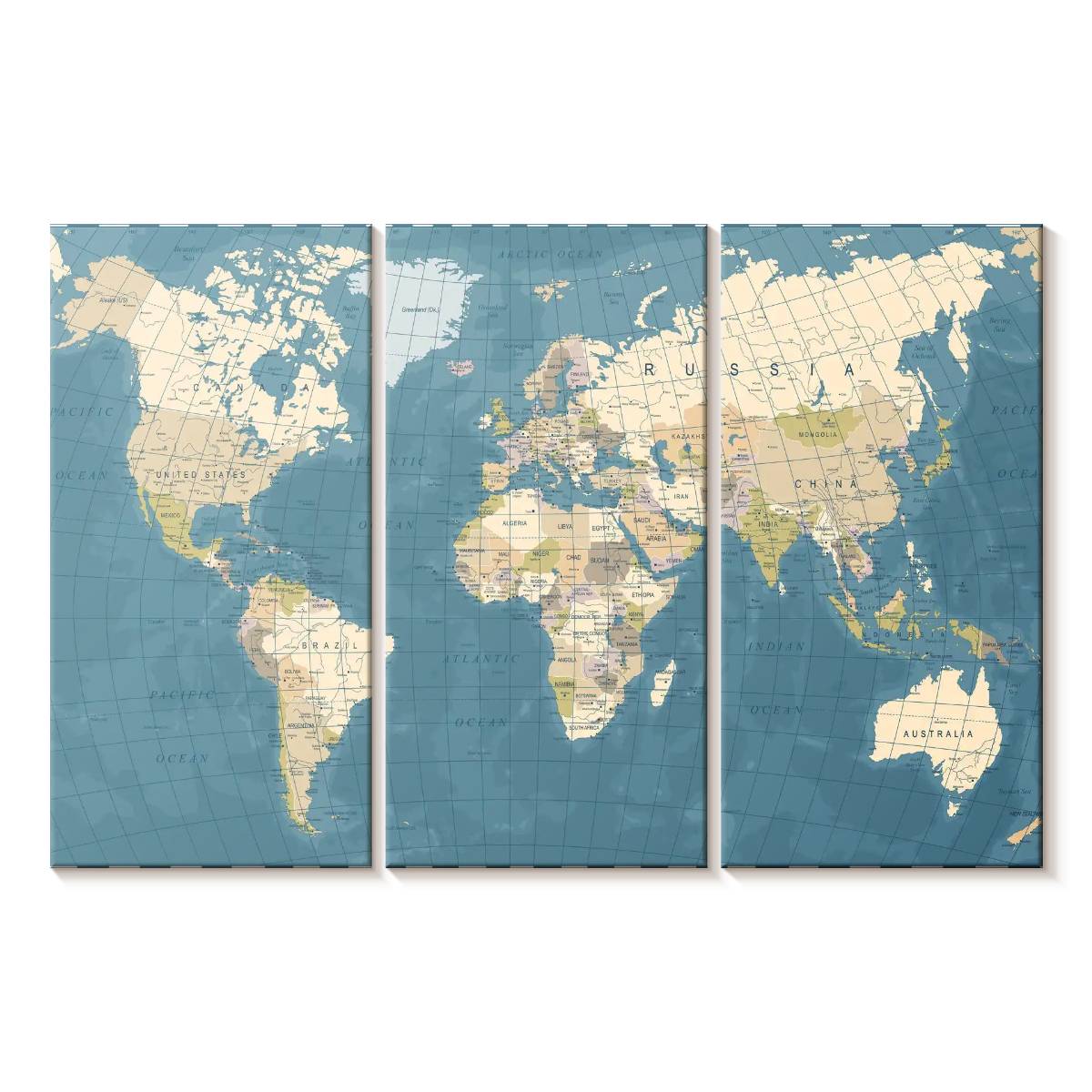Elephant Stock World Map In Detail Wall Art - Horizontal Multi Panel ...
