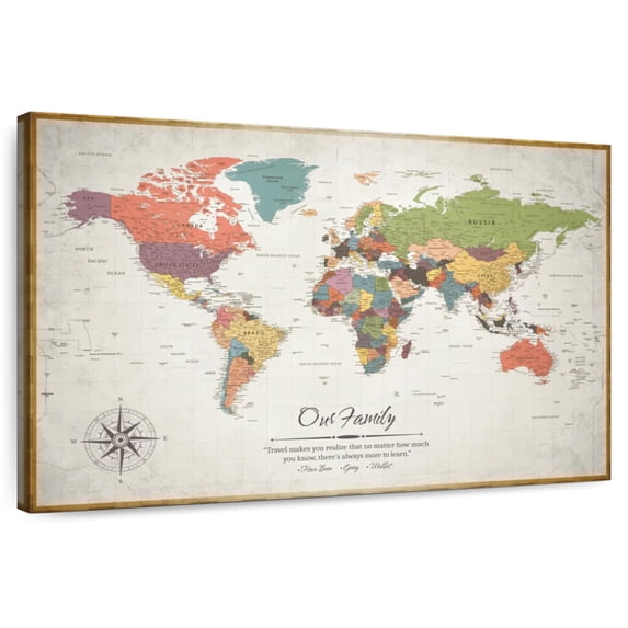 Elephant Stock World Travel Map Push Pin Ii Wall Art - Map Canvas ...