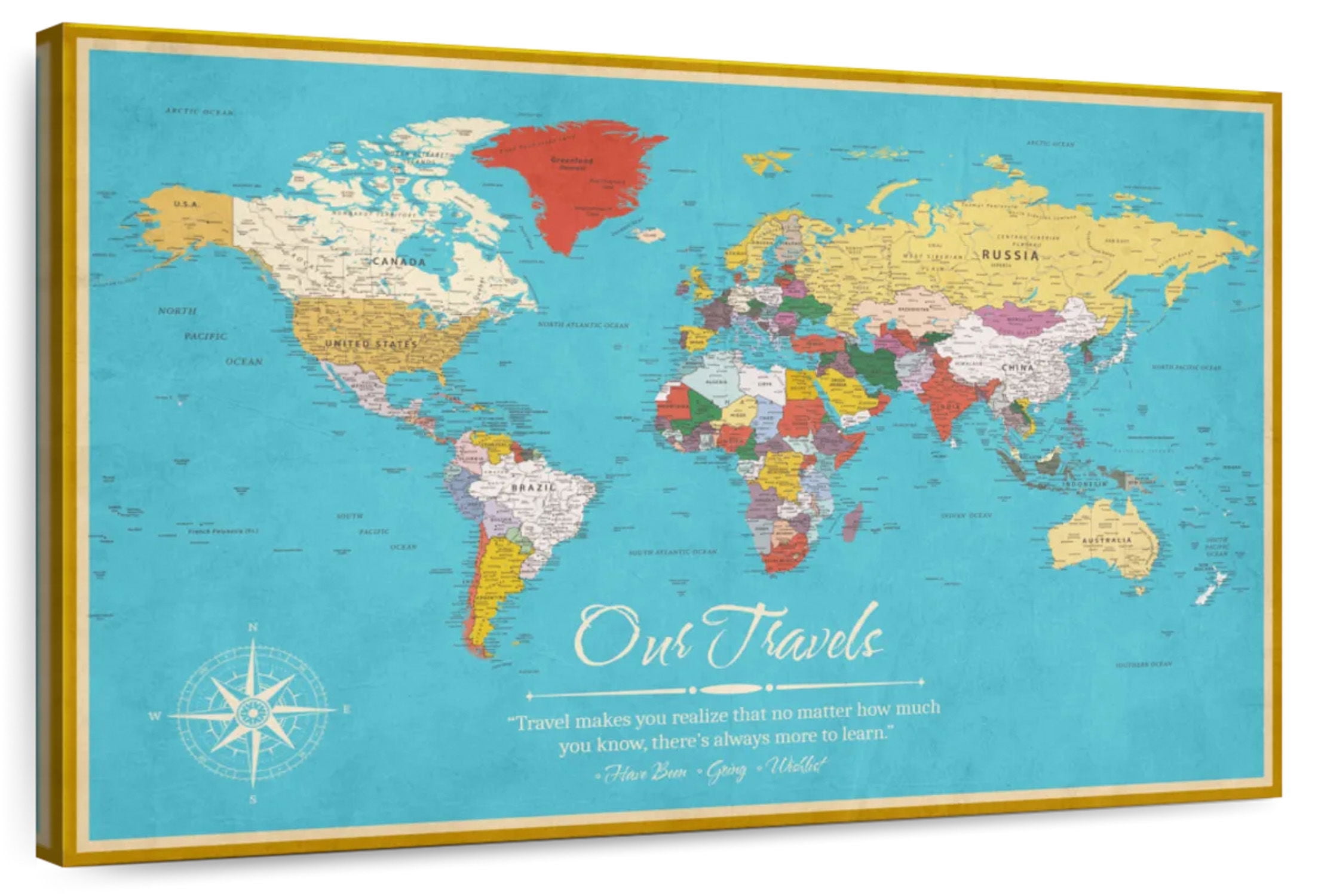 Elephant Stock World's A Book I Push Pin World Map Wall Art - Map ...