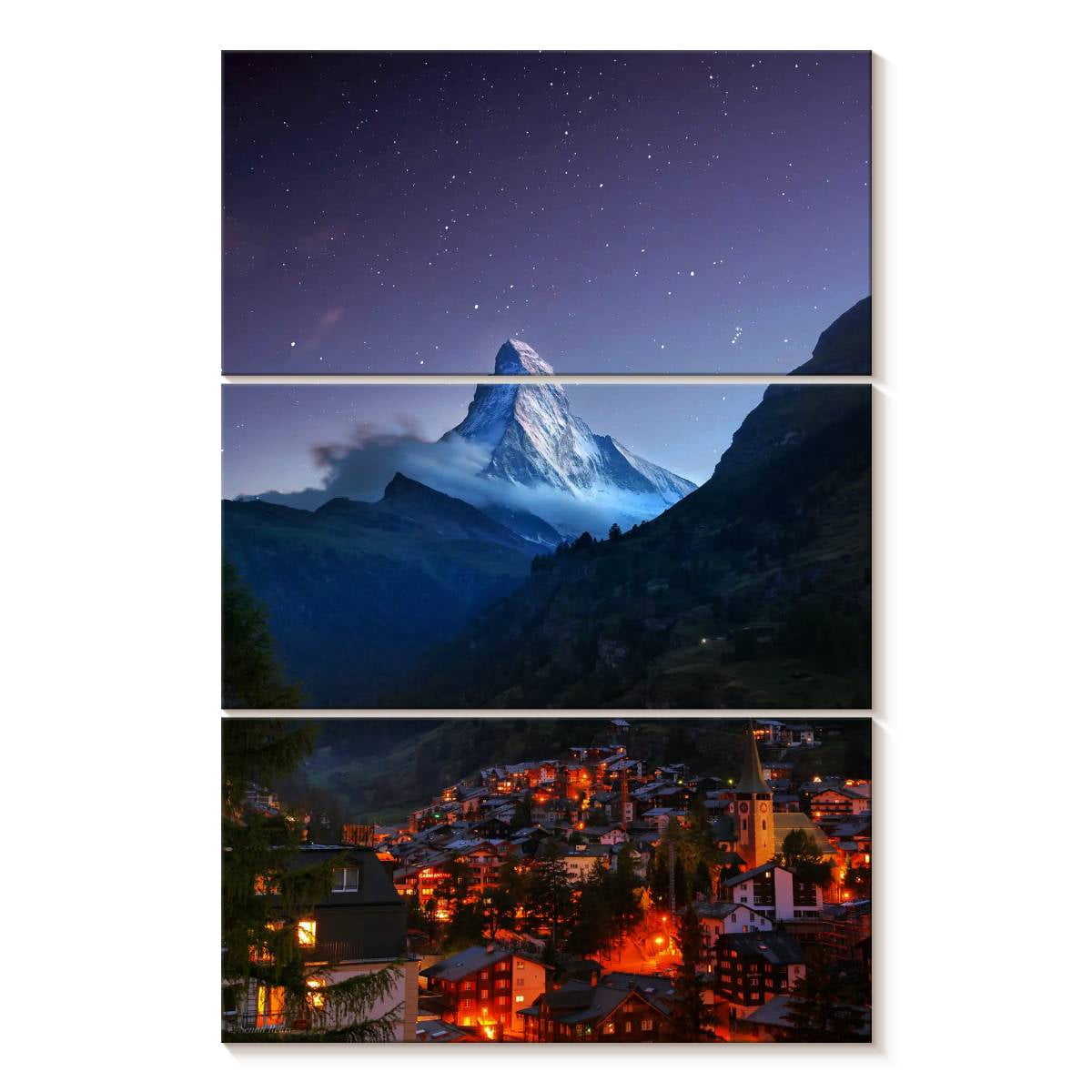Elephant Stock Zermatt At Night Wall Art - Vertical Multi Panel Canvas ...