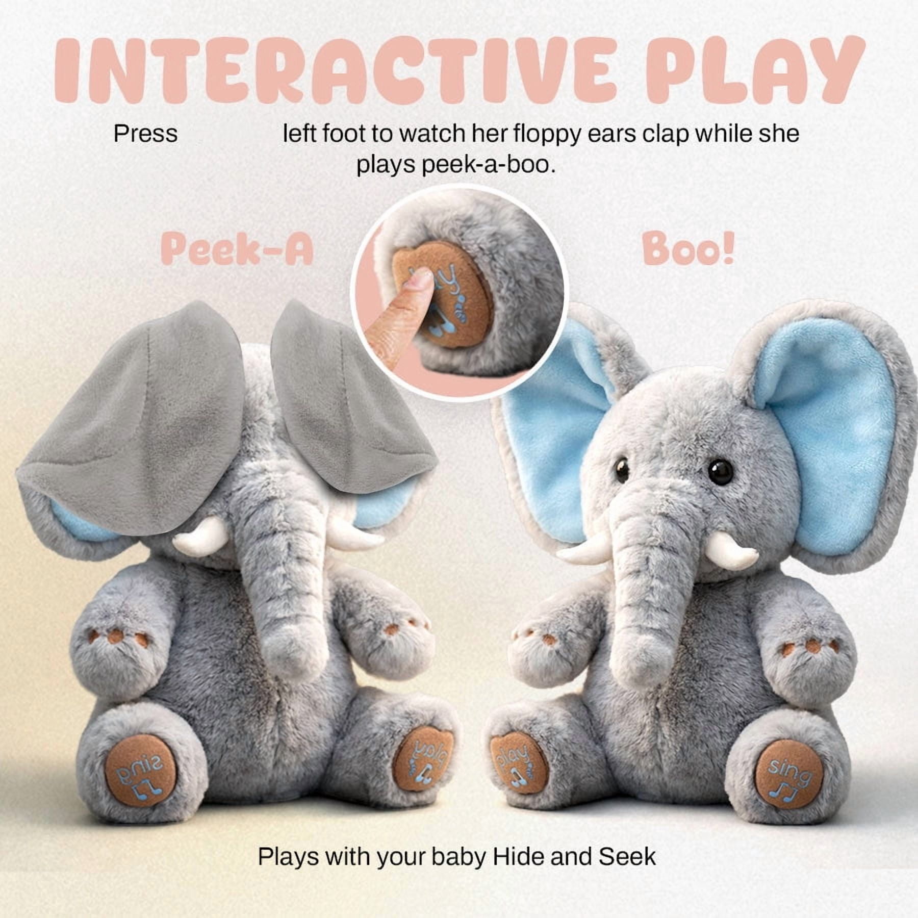 Elephant Stuffed Animal with Peek a Boo & Music Interactive Plush Toy ...