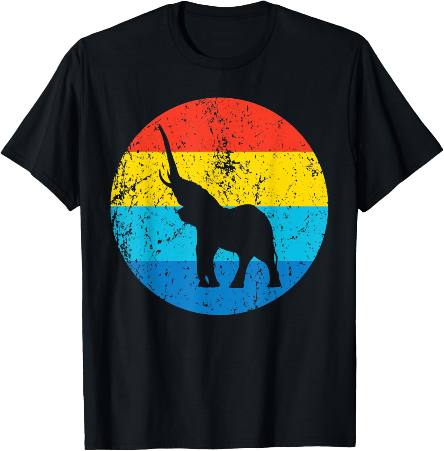 Elephant Style Animal Retro 1970's Style Circle T-Shirt men and women can wear, black, white ...
