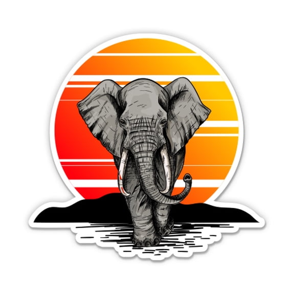 Elephant Sunset Africa - 5" Vinyl Sticker - For Car Laptop I-Pad ...