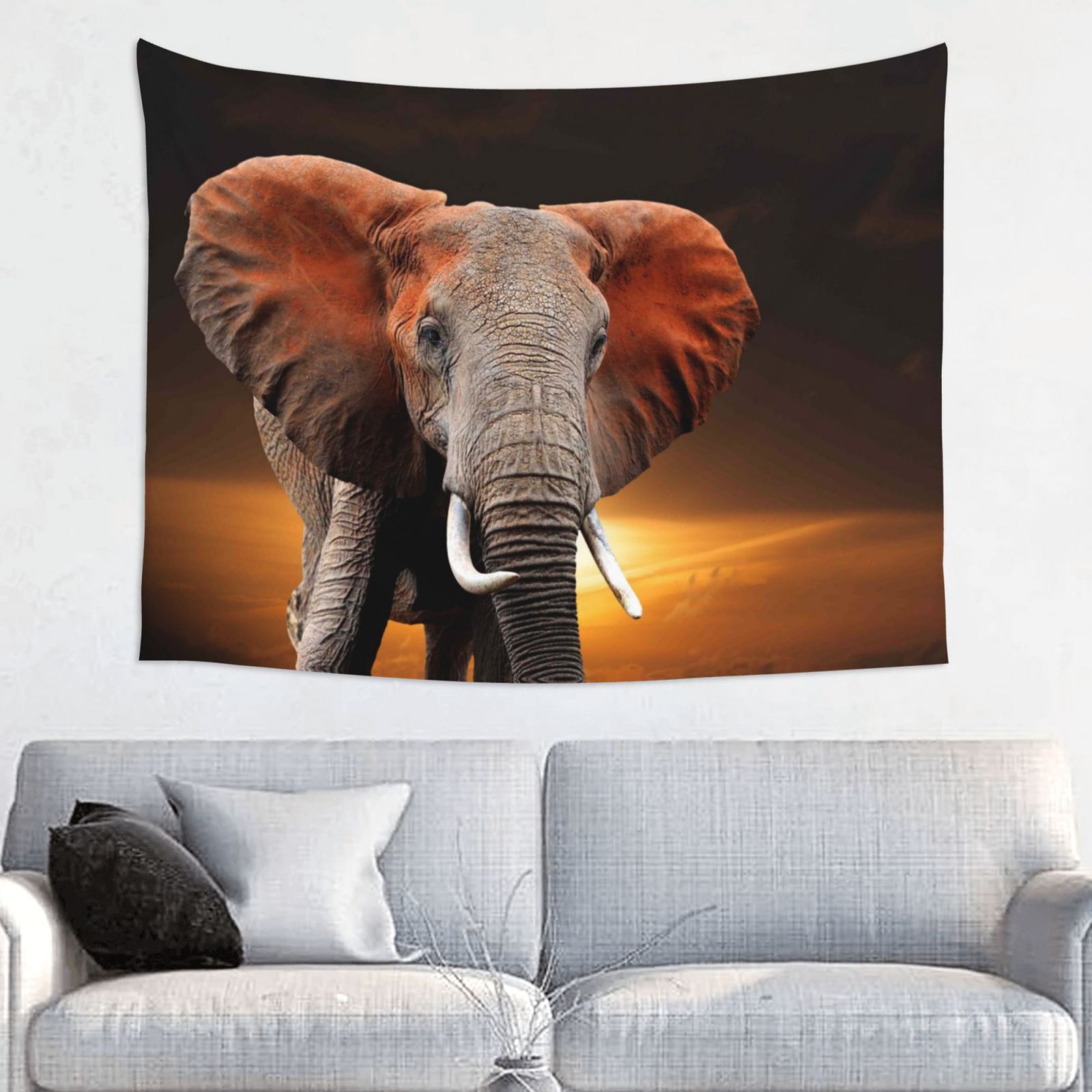 Elephant Sunset in Kenya Wall Tapestry for Bedroom Aesthetic - Tapestry ...