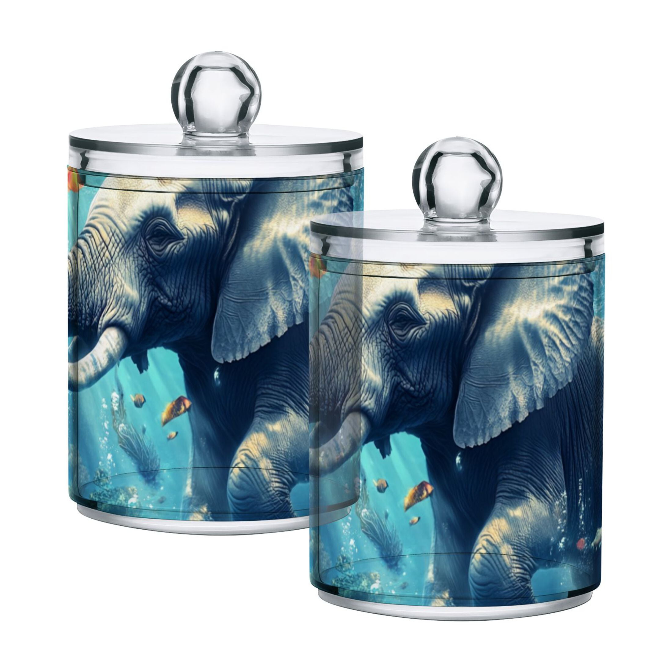 Elephant Swimming under Sea Translucent Plastic Cans Storage Canisters ...