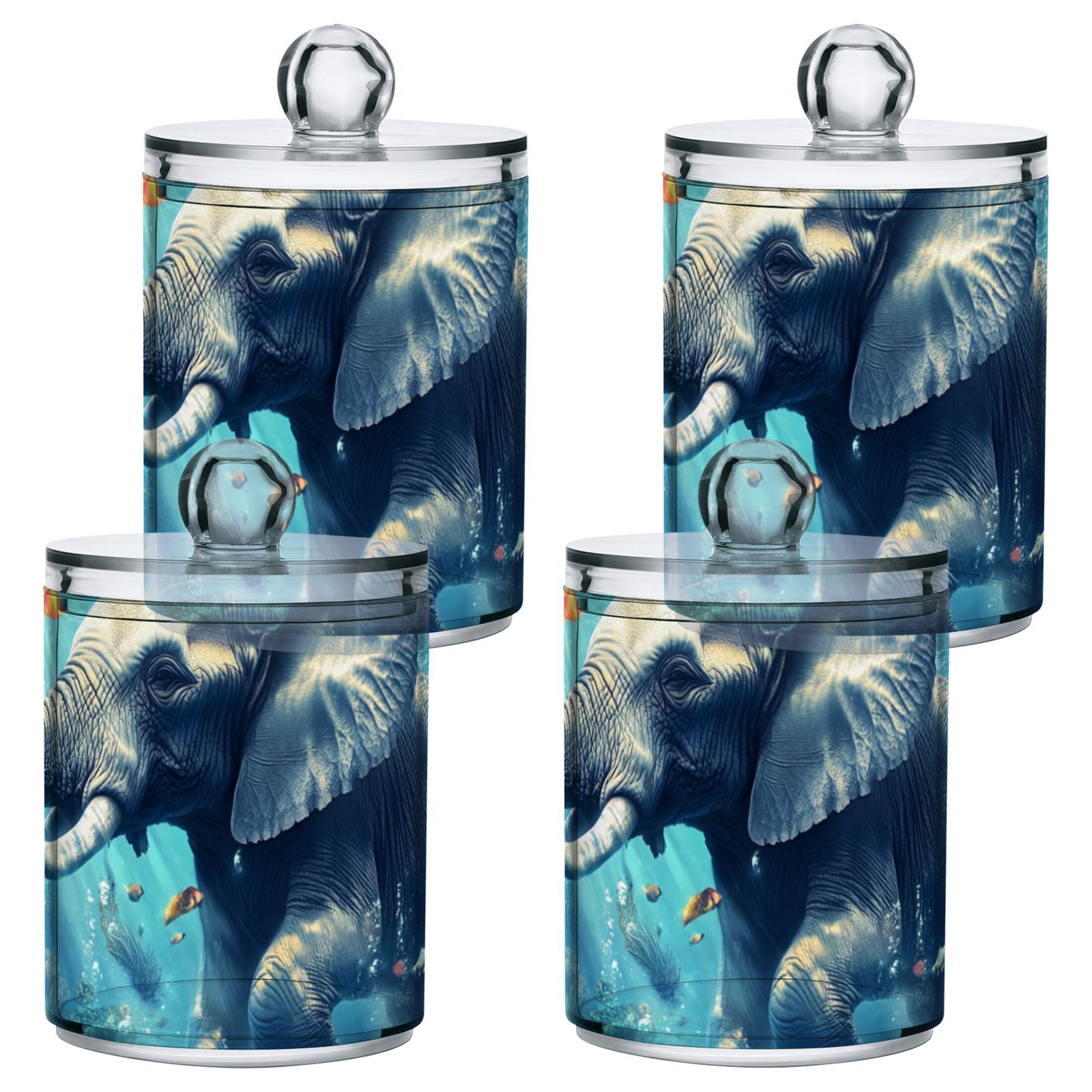 Elephant Swimming under Sea Translucent Plastic Cans Storage Canisters ...