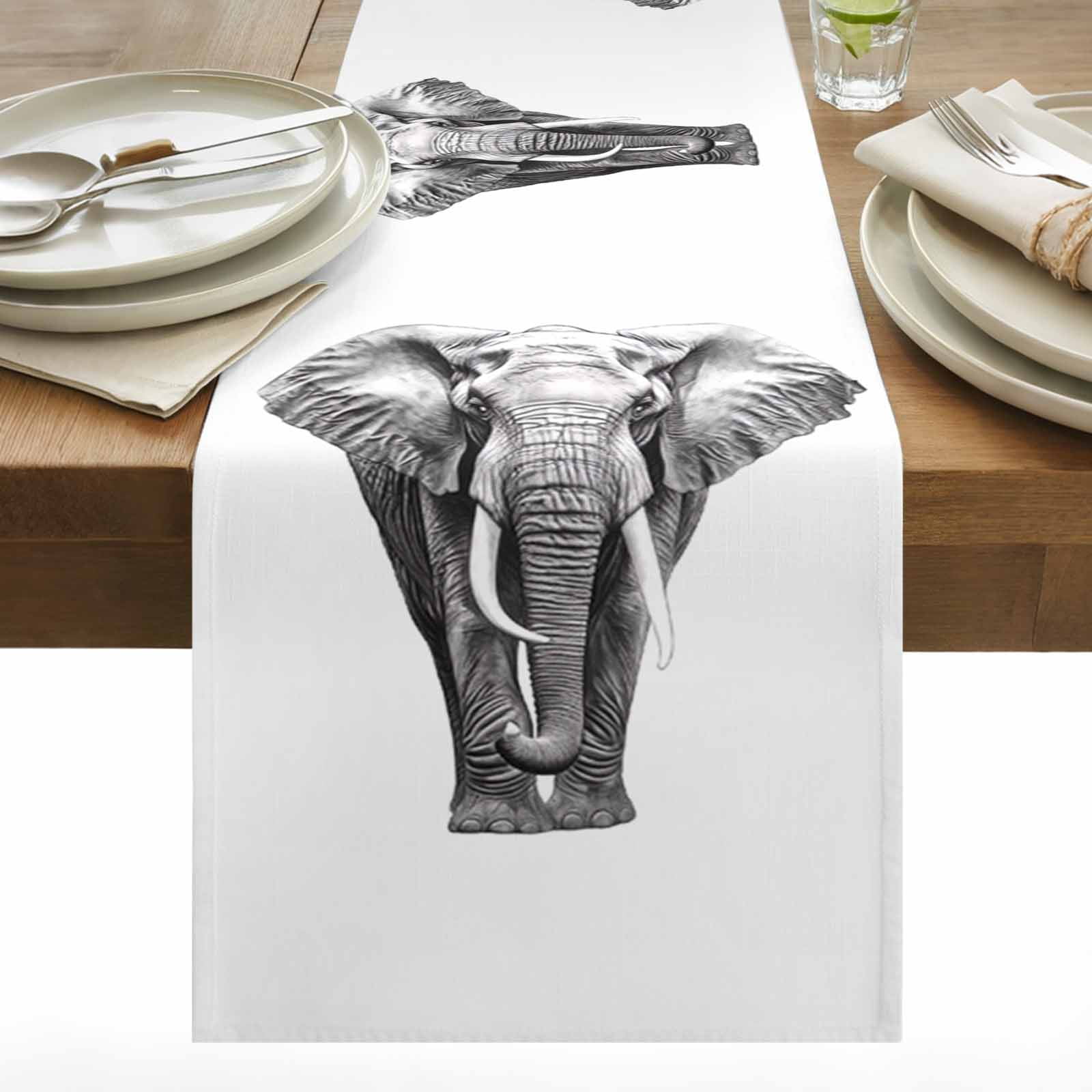 Elephant Table Runner 13x90 inch Gray Animal Cotton Linen Dining Table ...