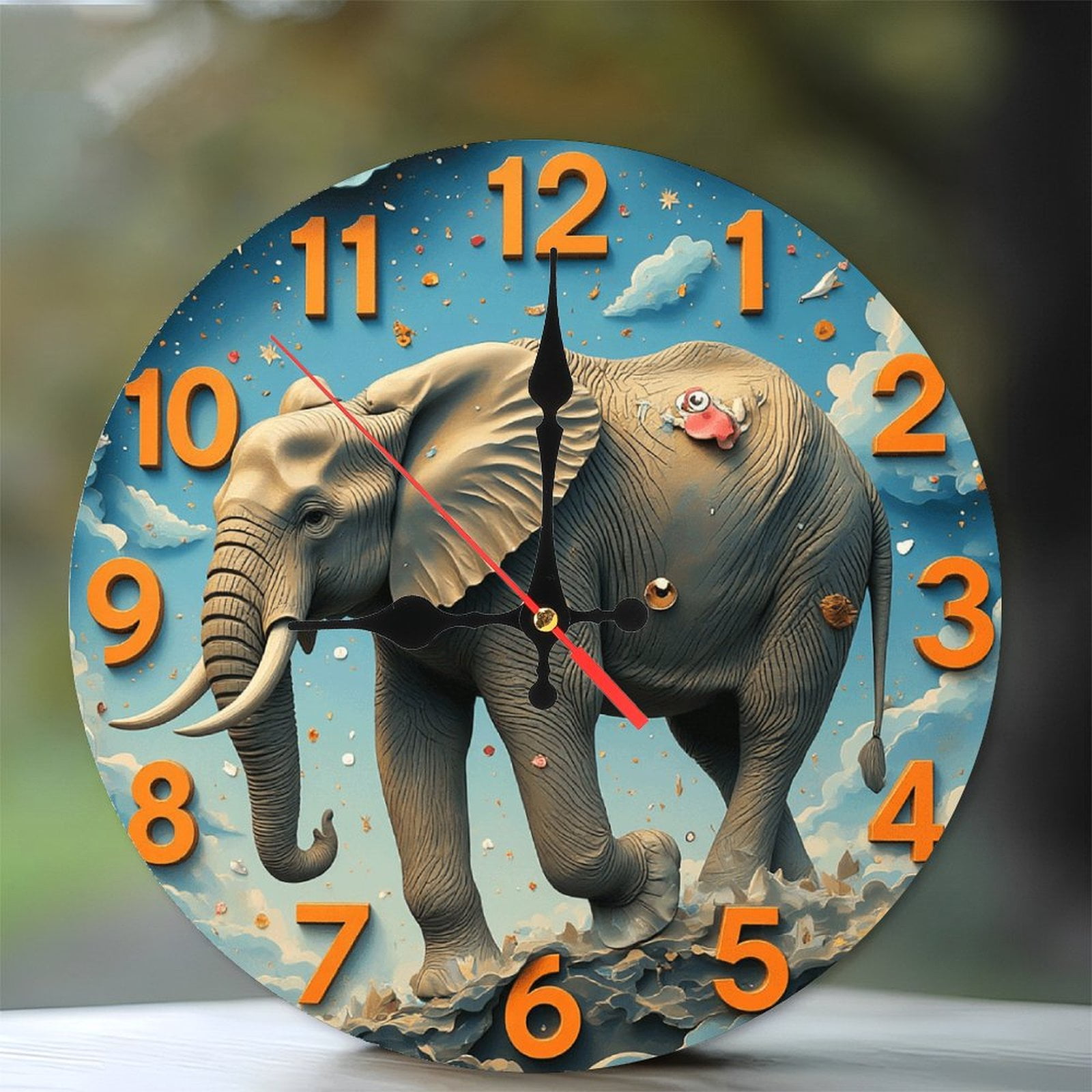 Elephant Themed Wall Clock with Unique Design 10-Inch Silent Wooden ...