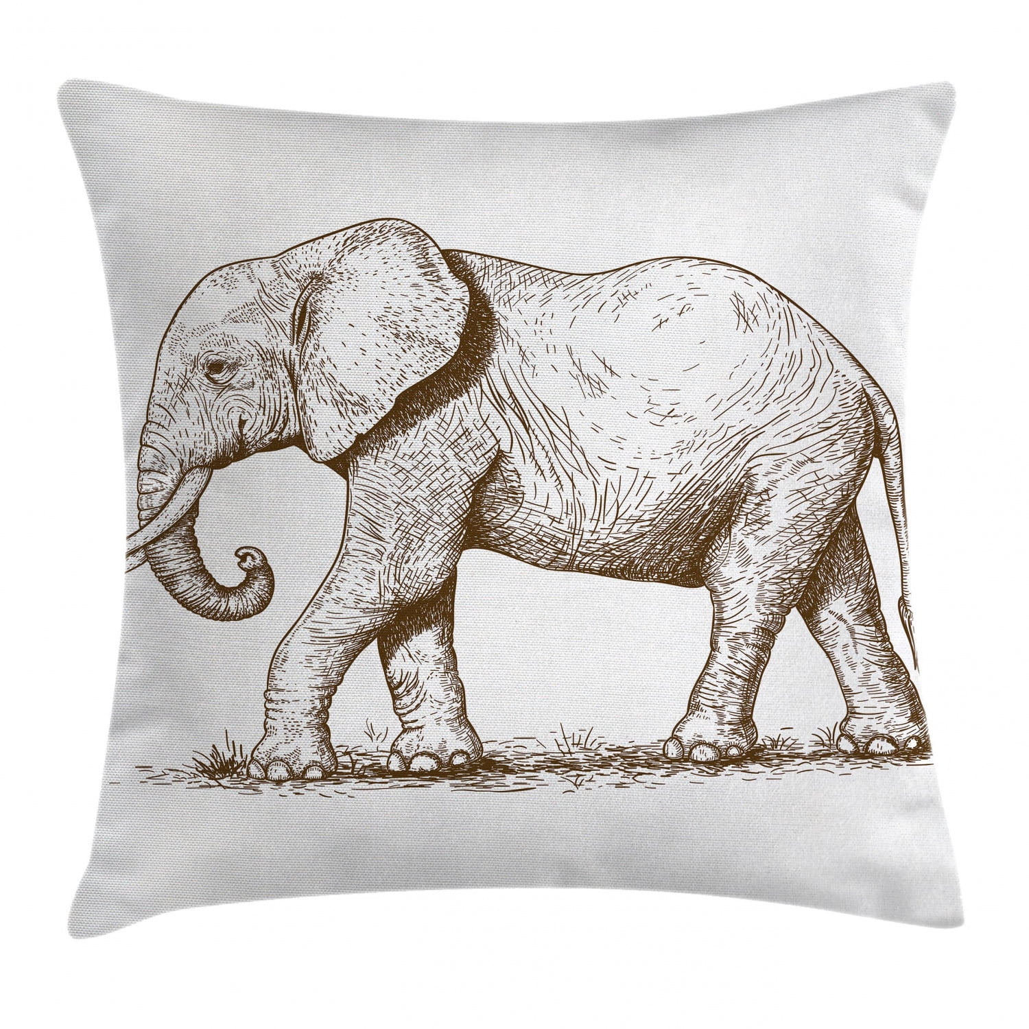 Elephant Throw Pillow Cushion Cover, African Safari Animal Sketchy ...