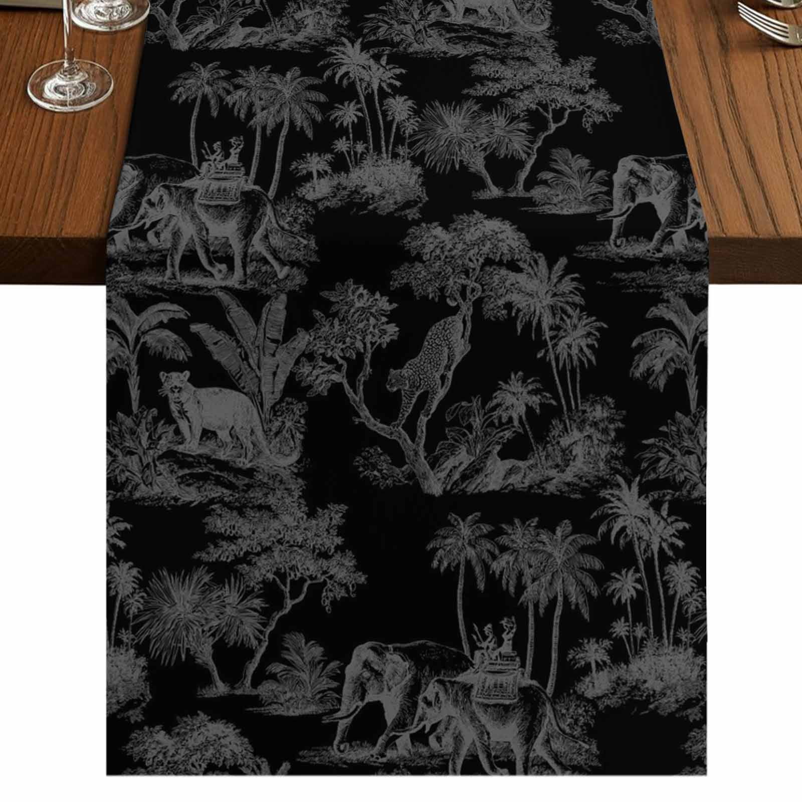 Elephant Tiger Leopard Burlap Cotton Table Runner 13x108 Inches Long ...