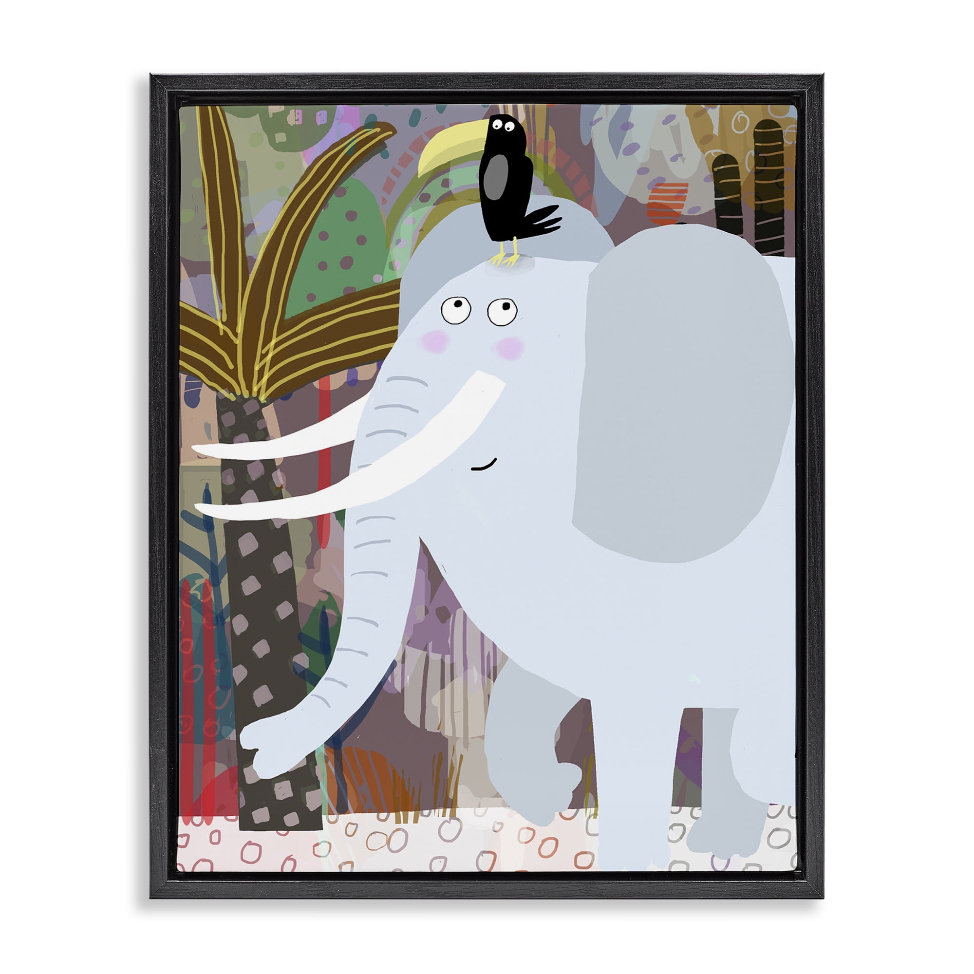 Elephant & Toucan in Jungle Black Framed Floater Canvas Wall Art ...