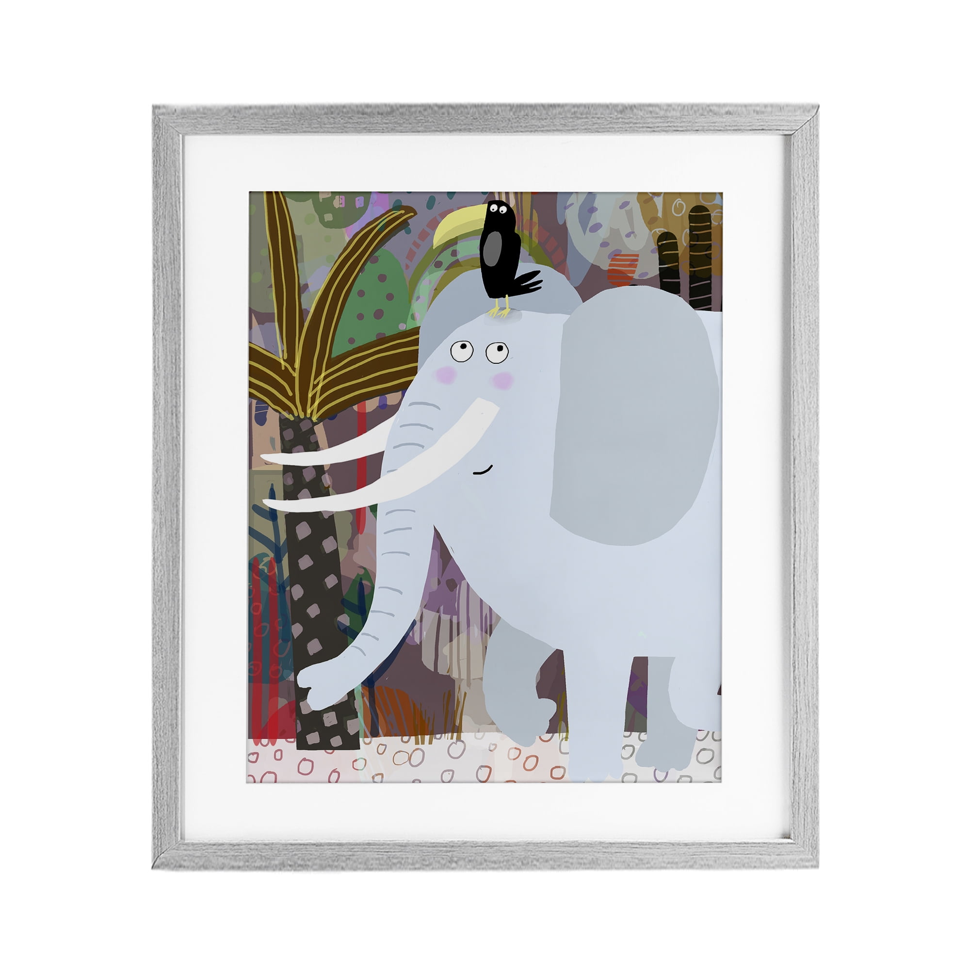 Elephant & Toucan in Jungle Gray Framed Print Under Glass, design by ...