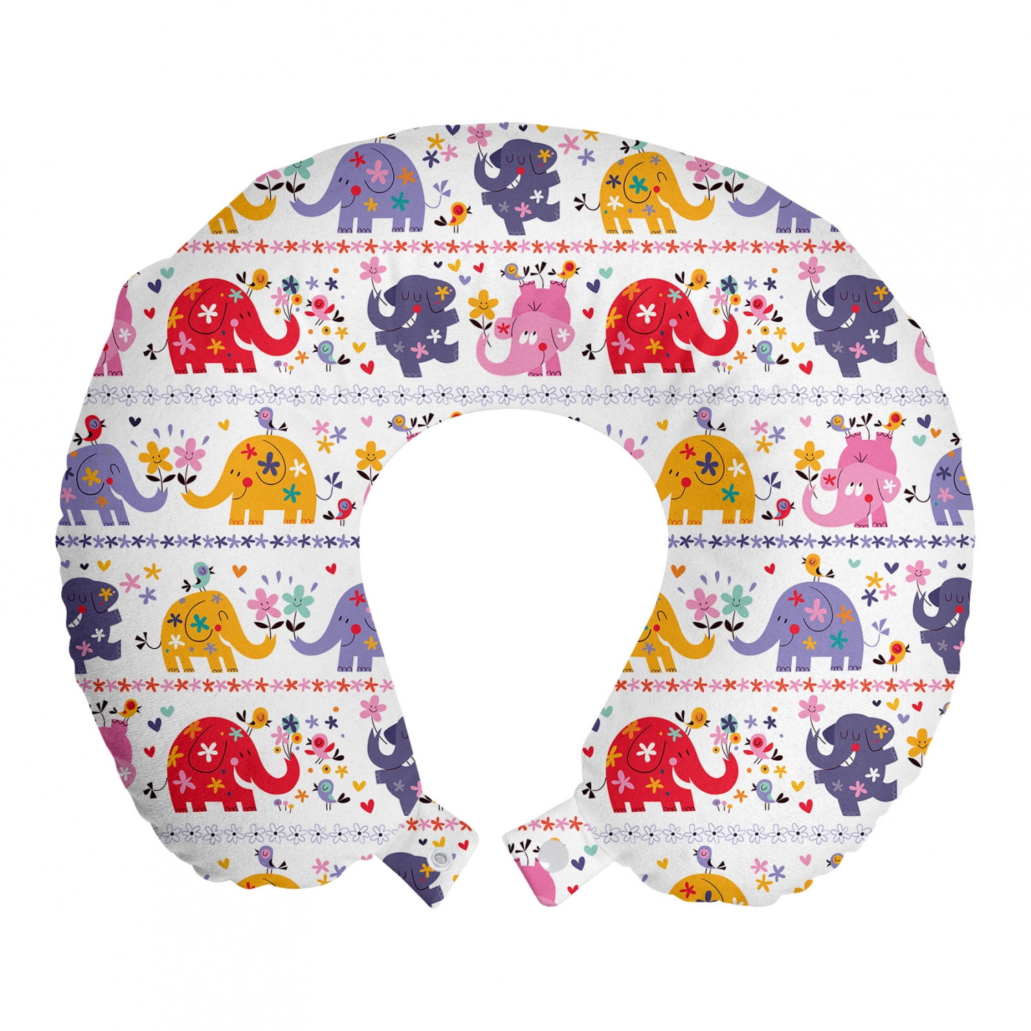Elephant Travel Pillow Neck Rest, Dancing Floral Elephant Characters ...
